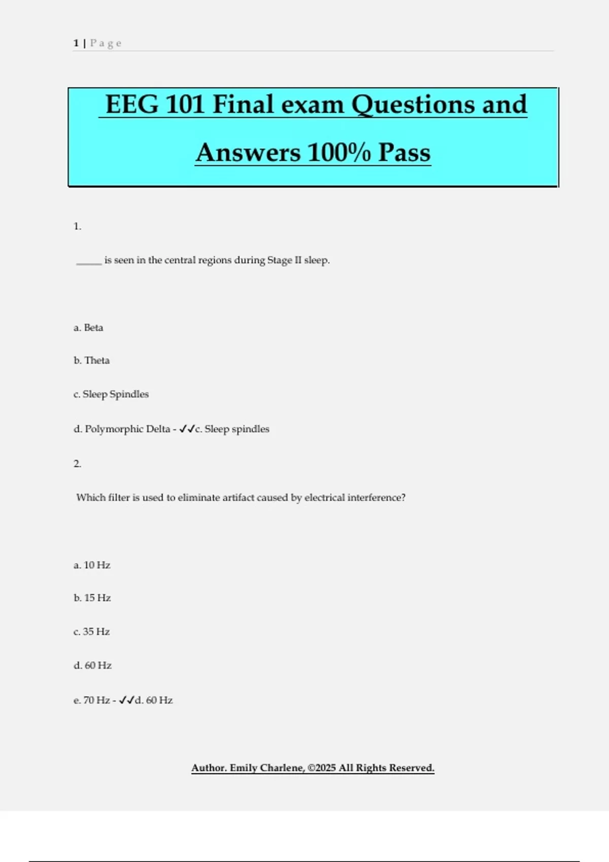 EEG 101 Final exam Questions and Answers 100% Pass - EEG - Stuvia US