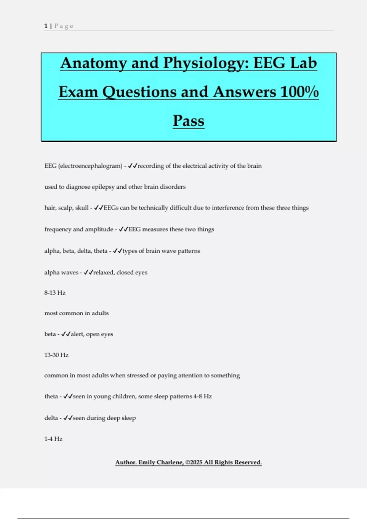 Anatomy and Physiology: EEG Lab Exam Questions and Answers 100% Pass ...
