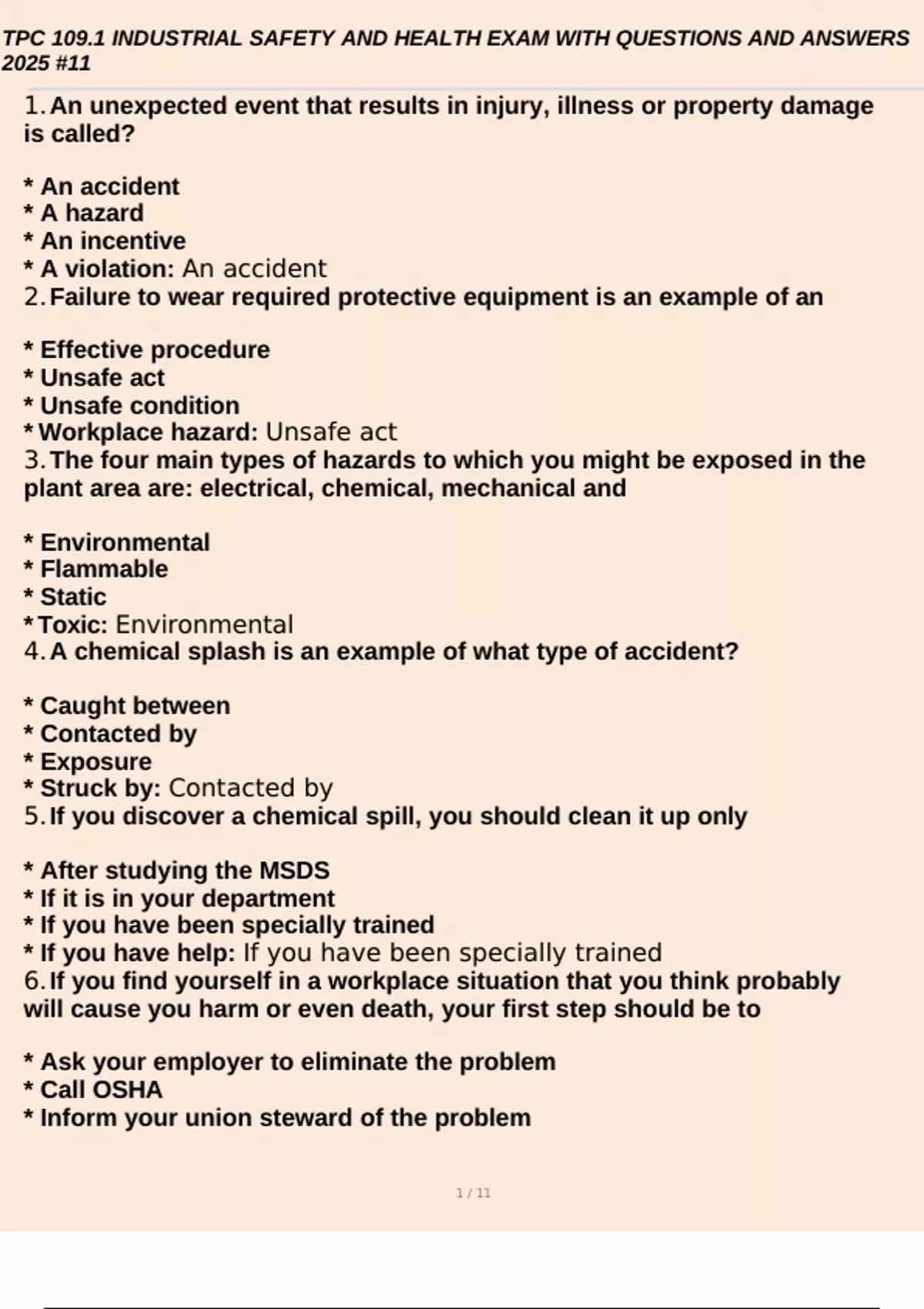 TPC 109.1 INDUSTRIAL SAFETY AND HEALTH EXAM WITH QUESTIONS AND ANSWERS ...