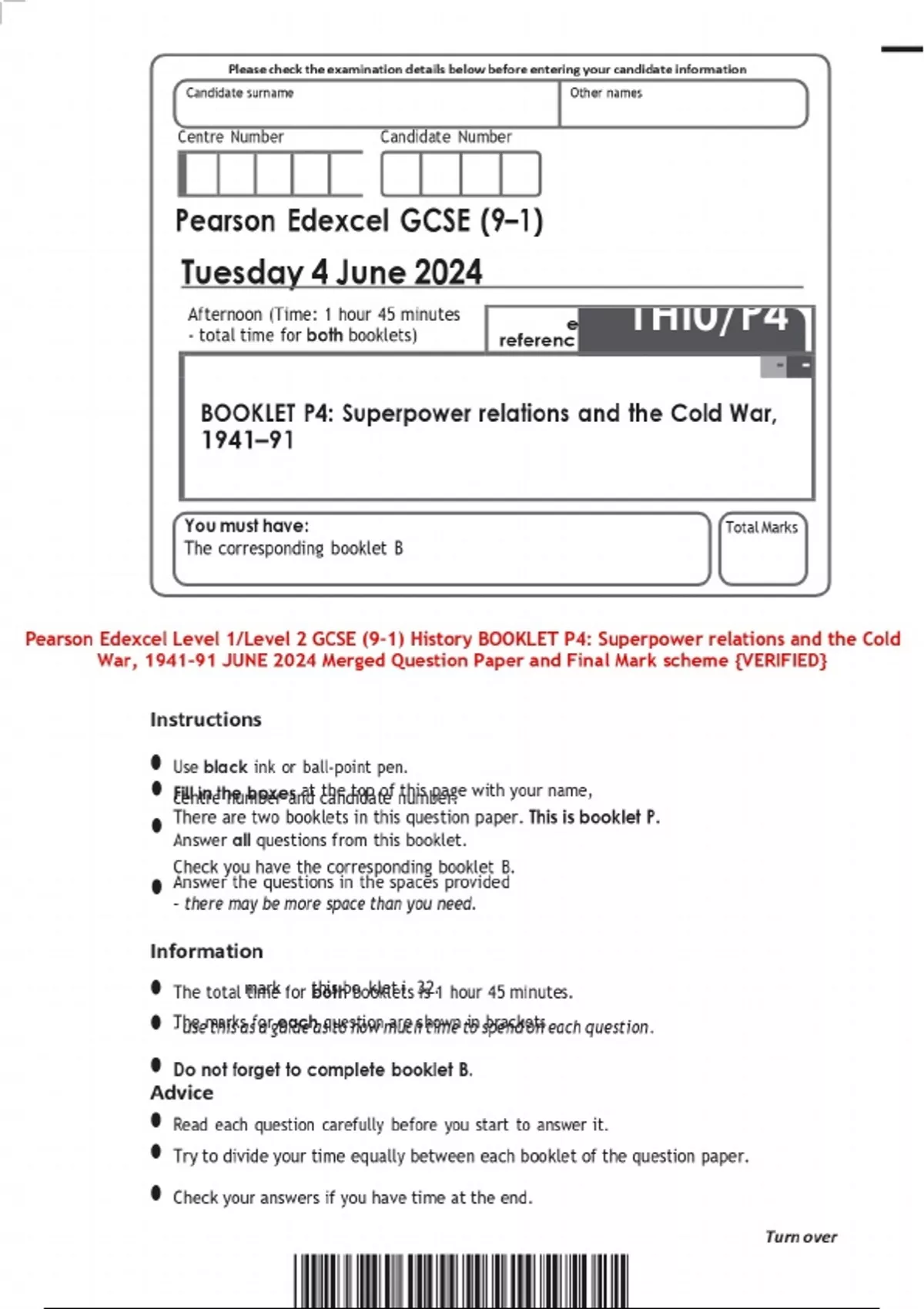 Pearson Edexcel Level 1/Level 2 GCSE (9–1) History BOOKLET P4 ...