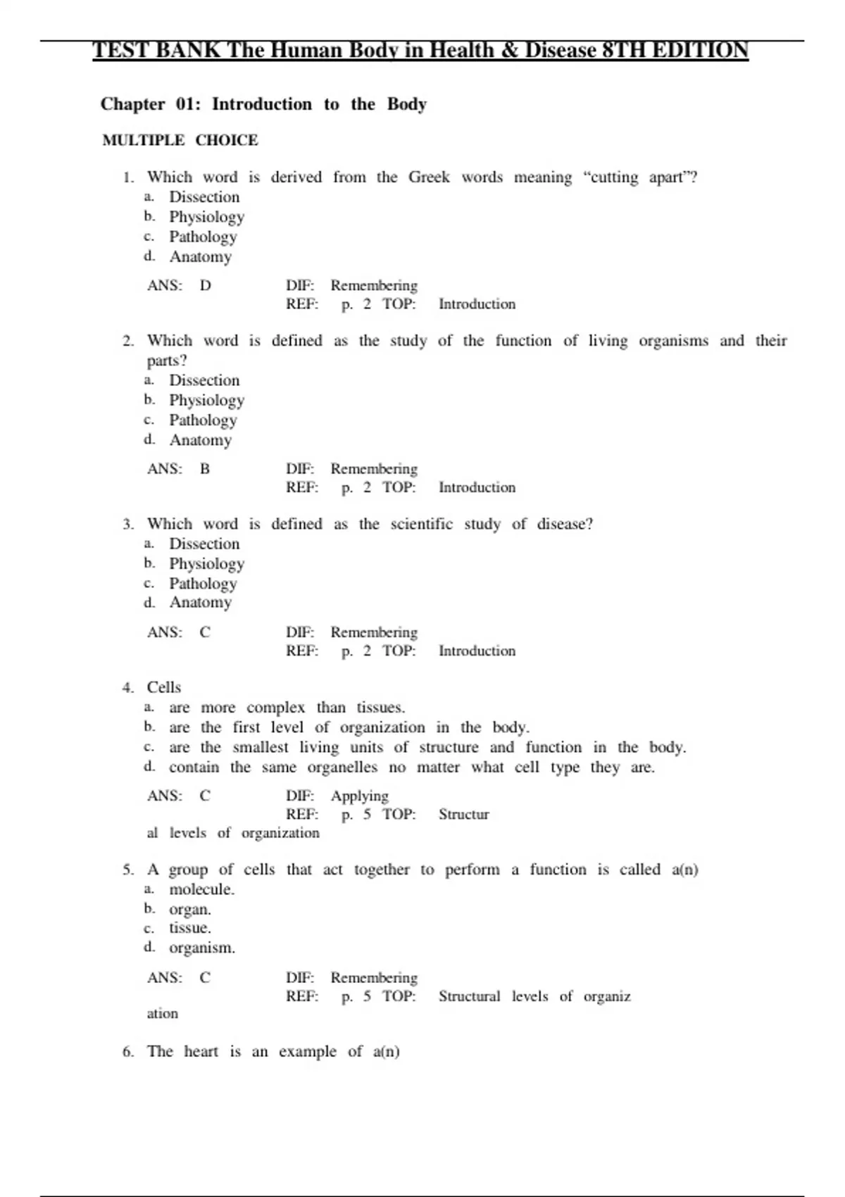 TEST BANK The Human Body in Health & Disease 8TH EDITION - The Human ...