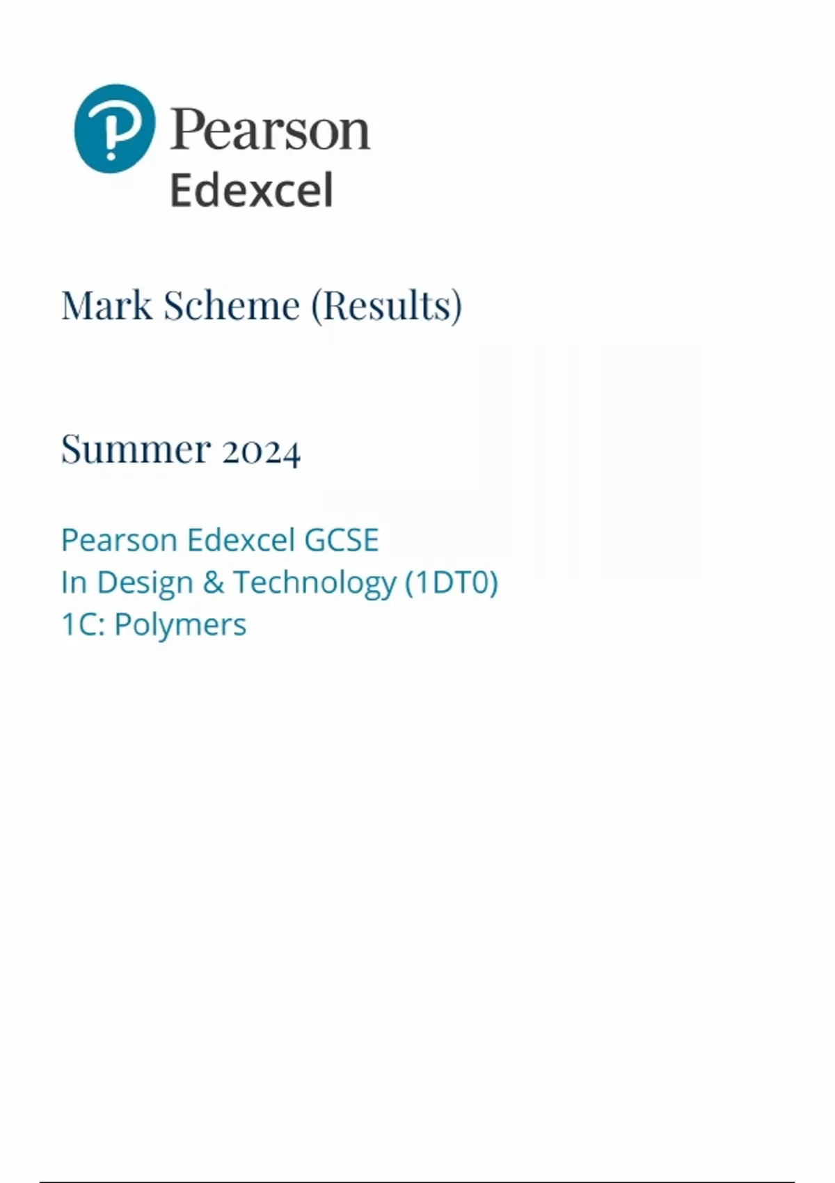 2024 Pearson Edexcel Gcse Design and Technology Mark Scheme Paper 1 ...