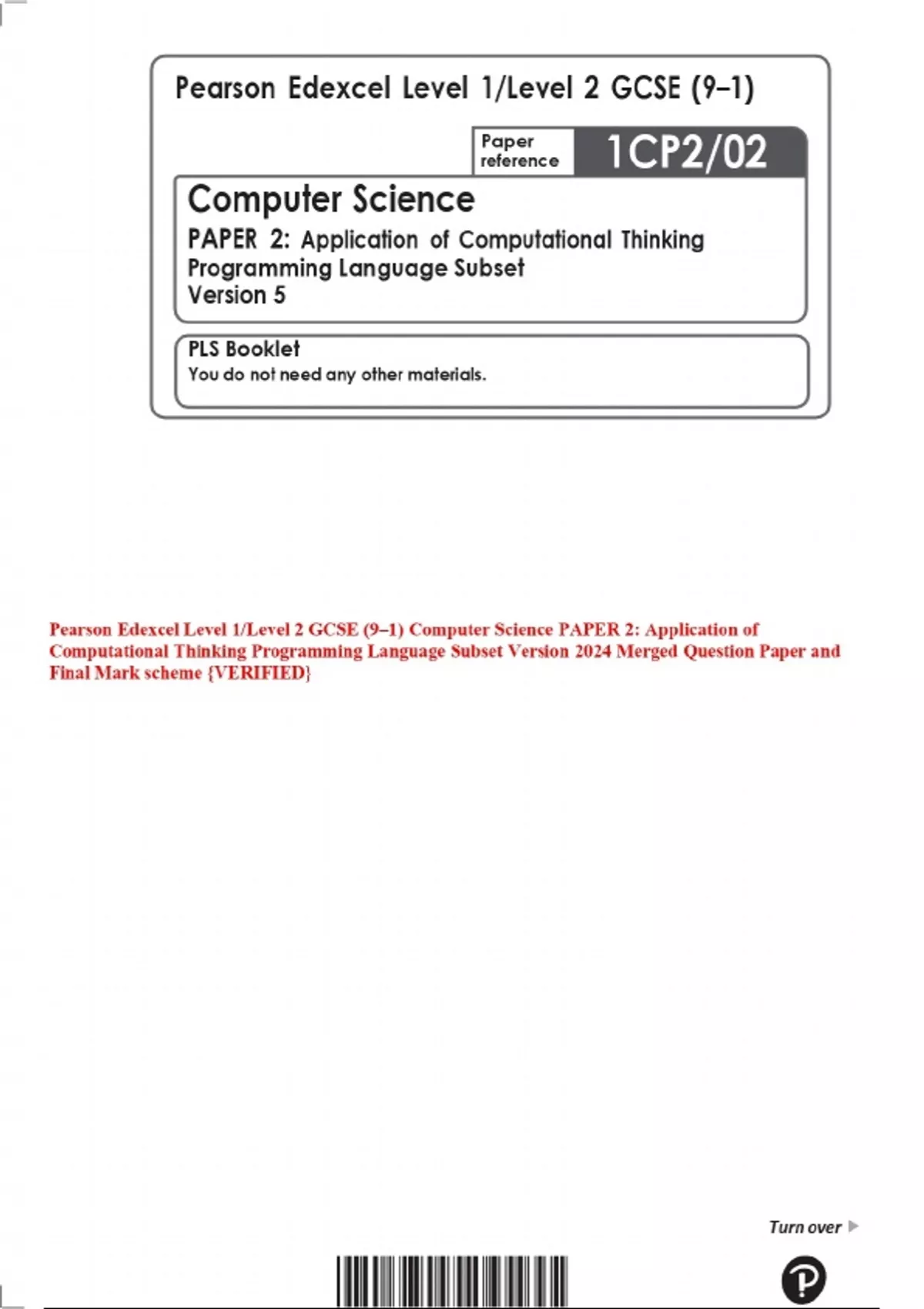 Pearson Edexcel Level 1/Level 2 GCSE (9–1) Computer Science PAPER 2: Application of ...