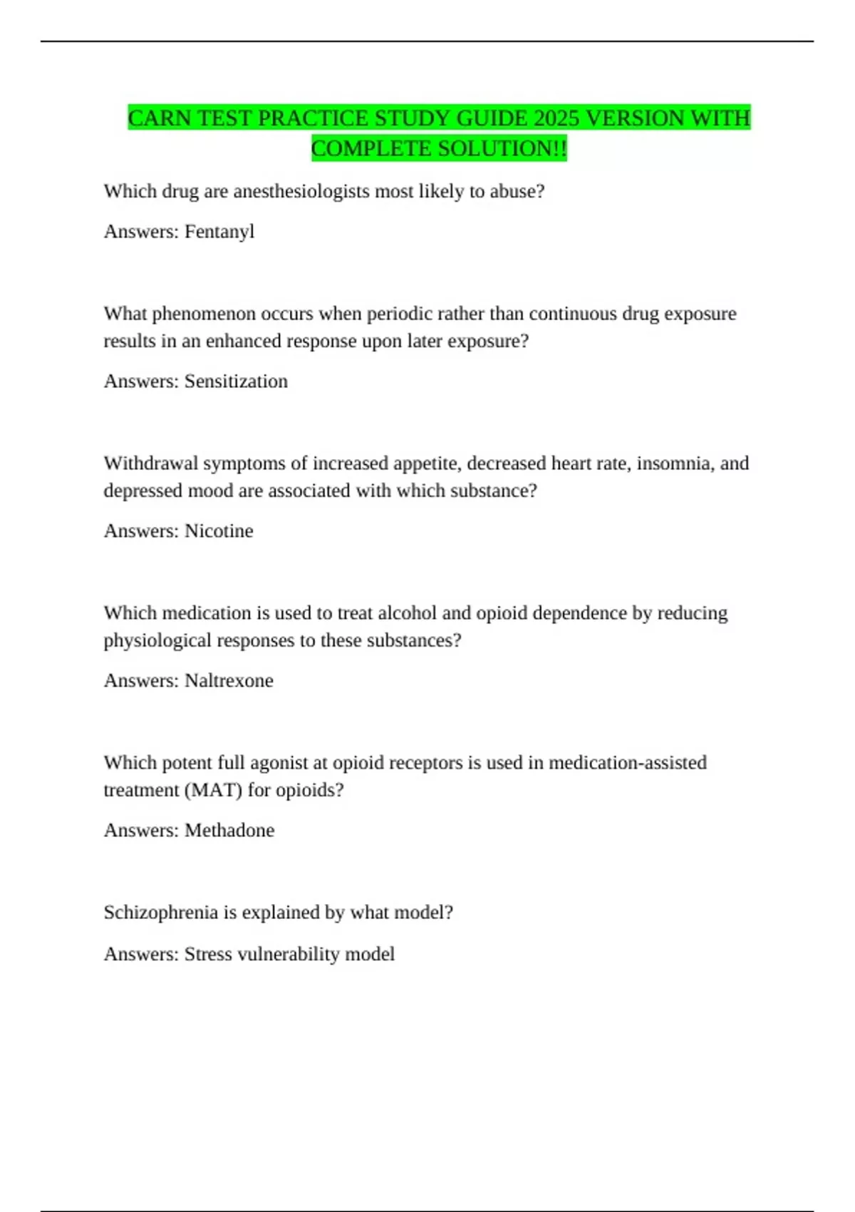 CARN TEST PRACTICE STUDY GUIDE 2025 VERSION WITH COMPLETE SOLUTION ...