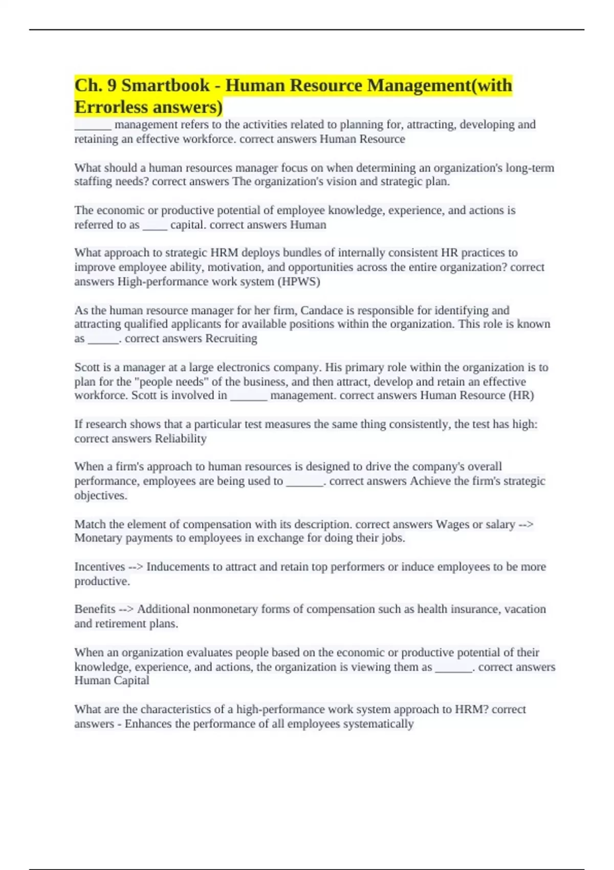 Ch. 9 Smartbook - Human Resource Management(with Errorless answers ...
