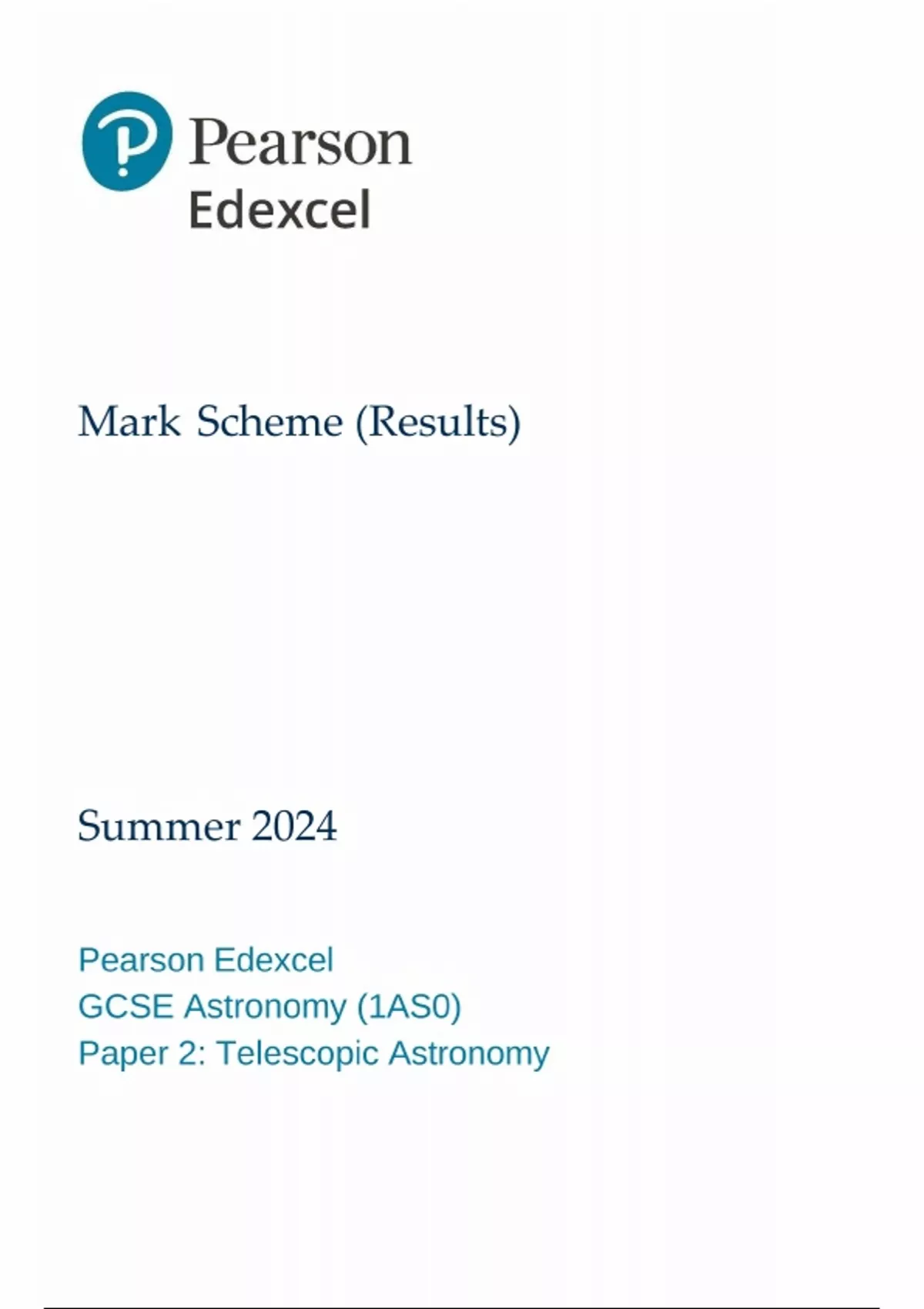 2024 Pearson Edexcel Gcse Astronomy Mark Scheme Paper 2(1ASO/02 ...