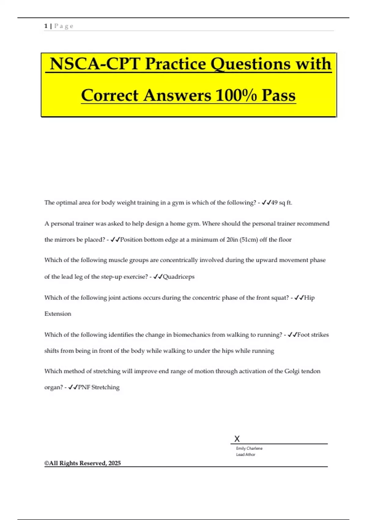 NSCA-CPT Practice Questions with Correct Answers 100% Pass - NSCA - Stuvia US
