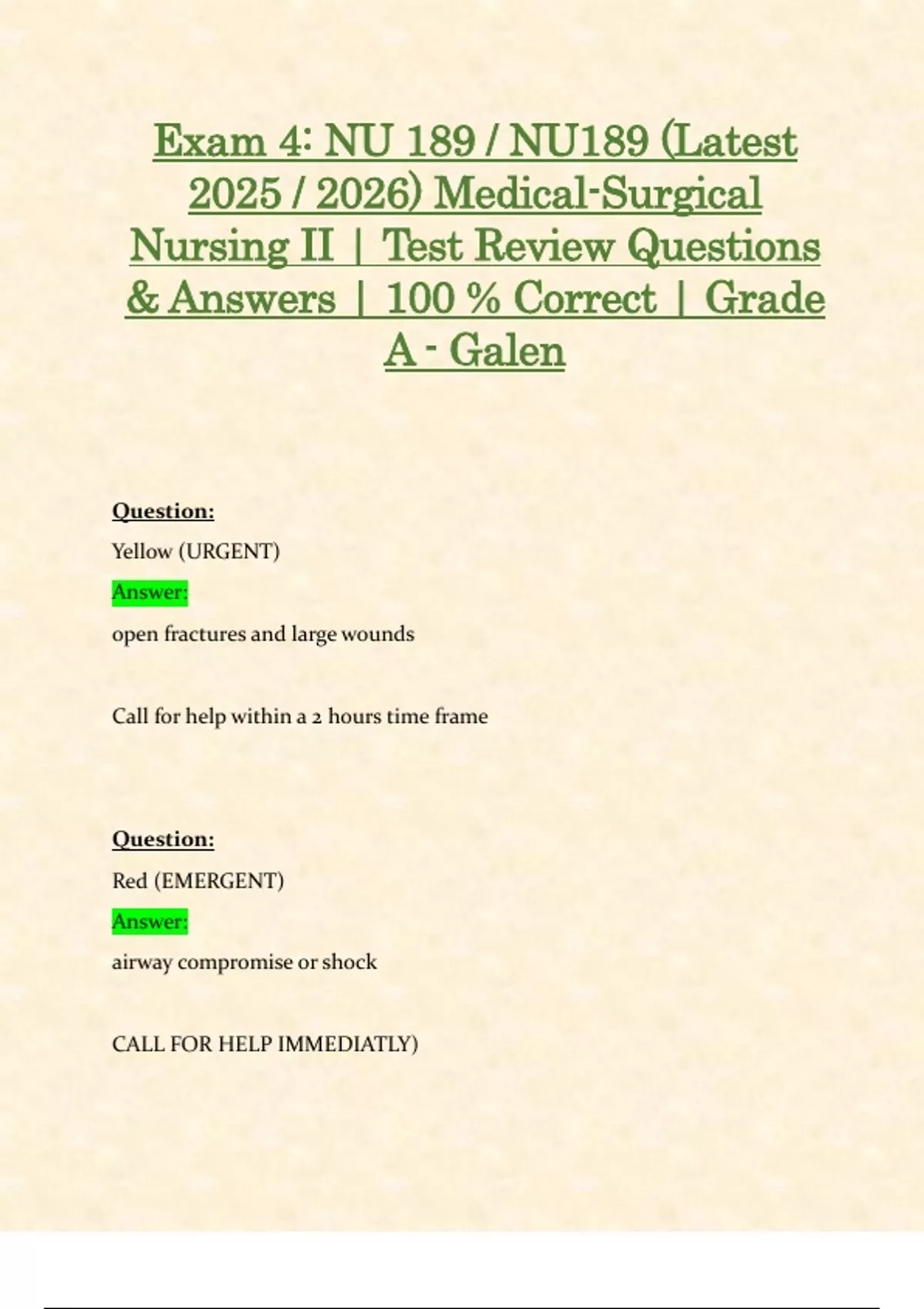 Exam 4: NU 189 / NU189 (Latest 2025 / 2026) Medical-Surgical Nursing II ...