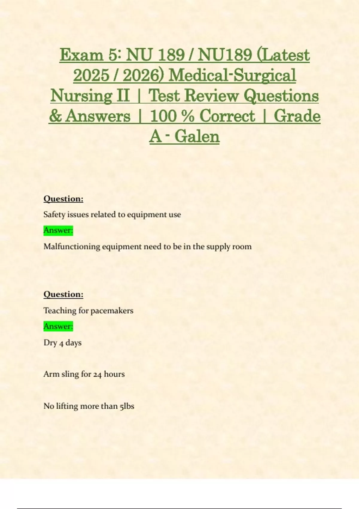 Exam 5: NU 189 / NU189 (Latest 2025 / 2026) Medical-Surgical Nursing II ...