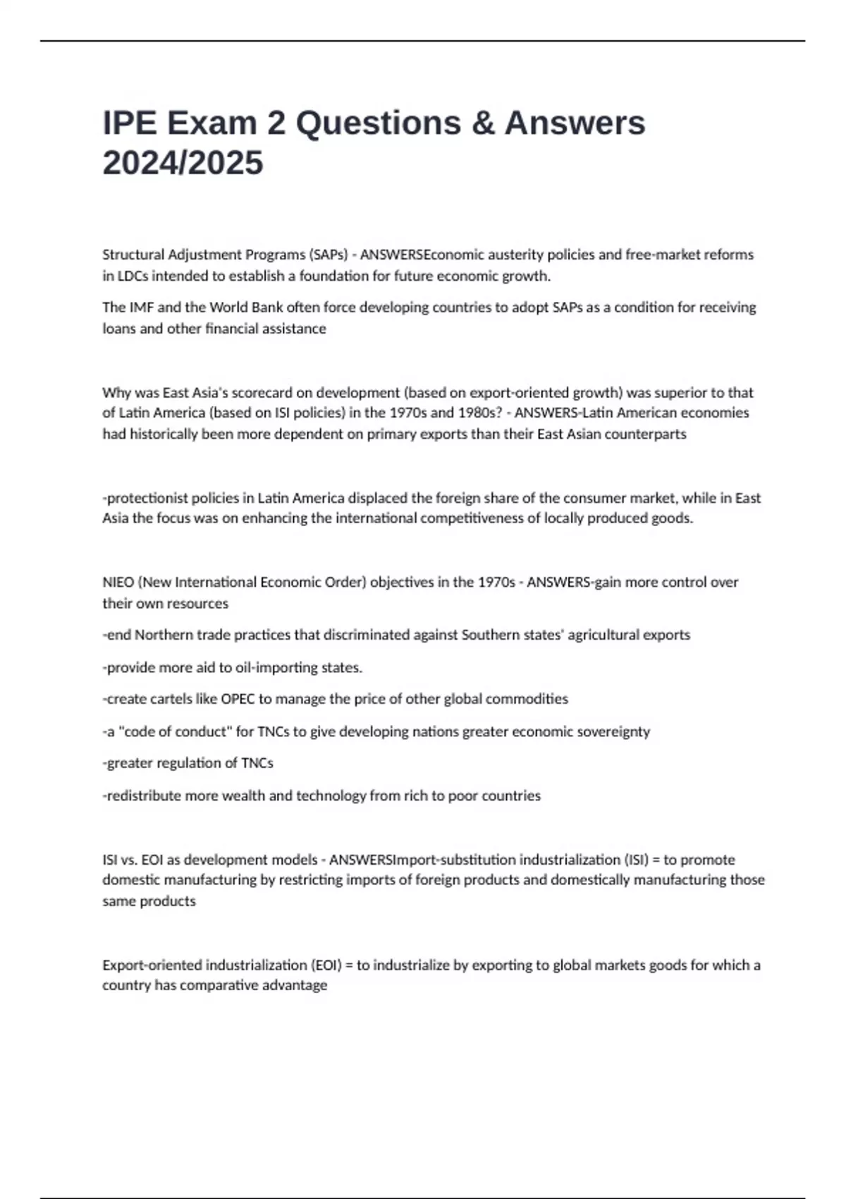 IPE Exam 2 Questions & Answers 2024/2025 - IPE - Stuvia US