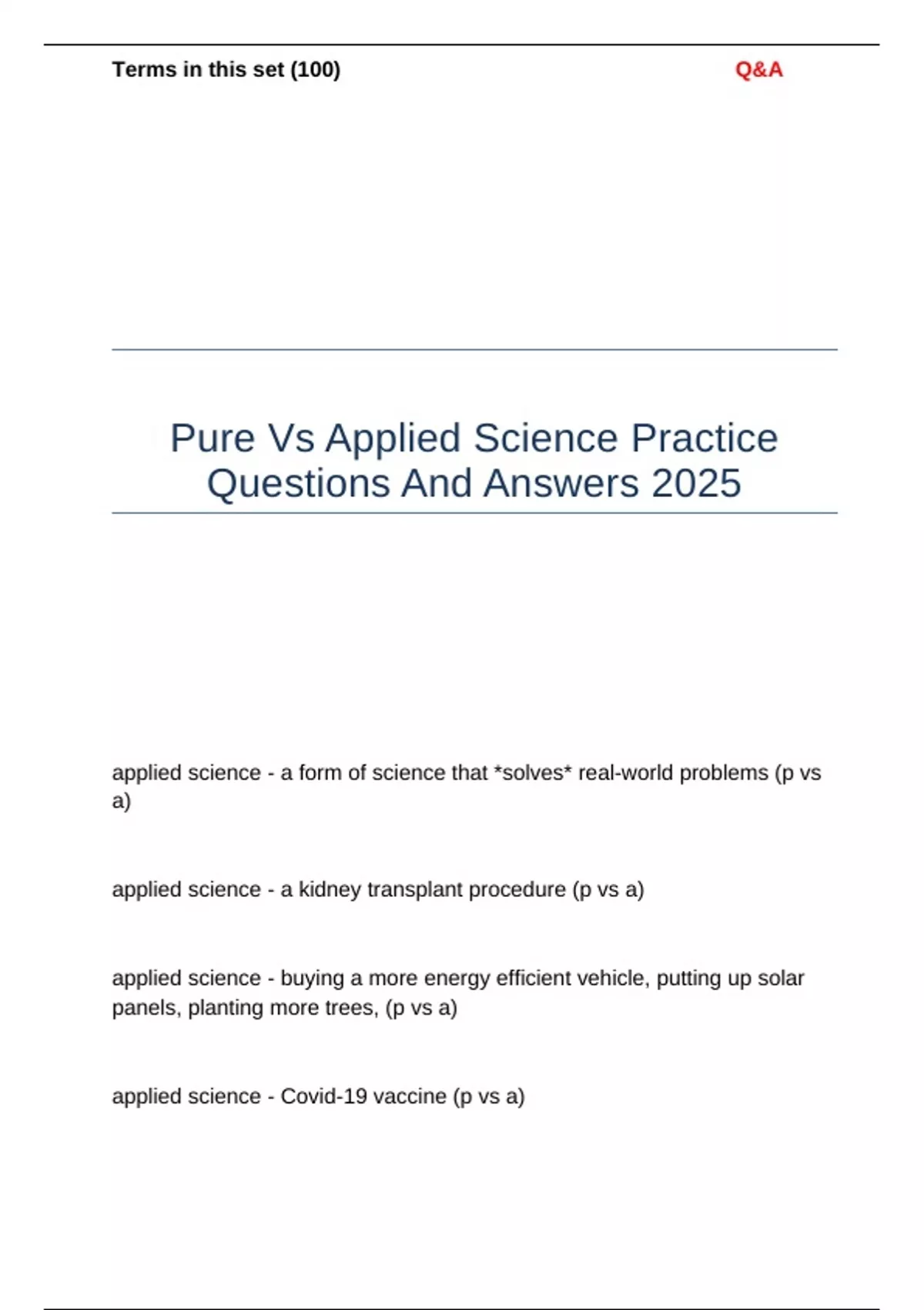Pure Vs Applied Science Practice Questions And Answers 2025 - Applied ...