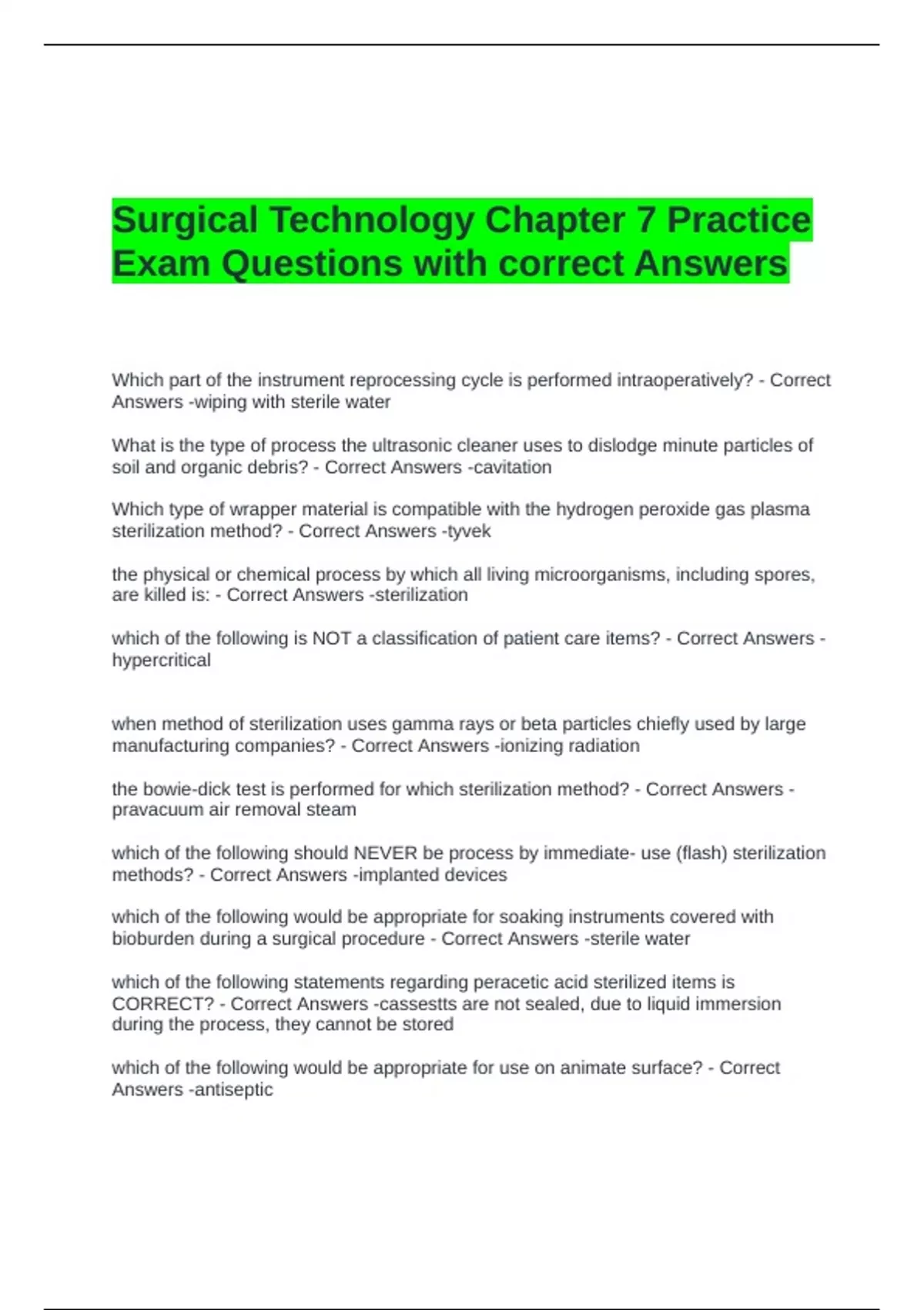 Surgical Technology Chapter 7 Practice Exam Questions with correct ...