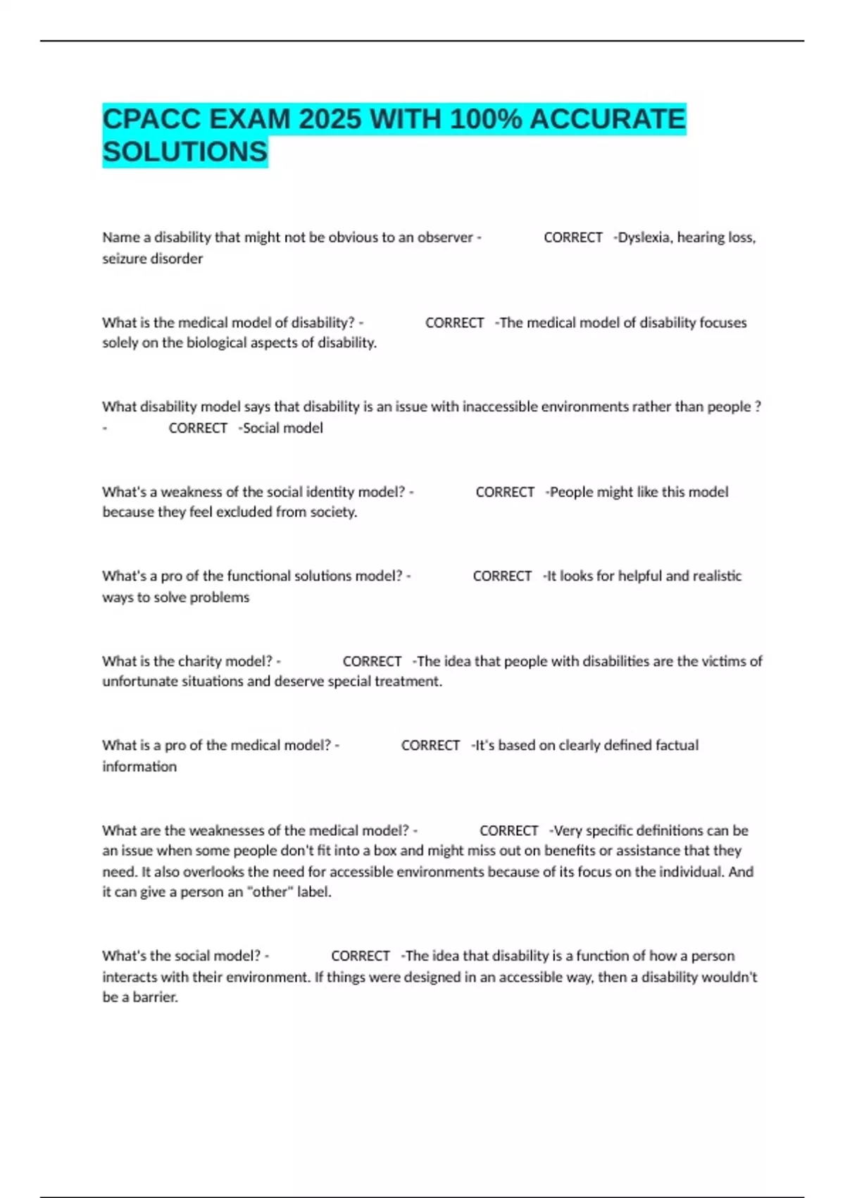 CPACC EXAM 2025 WITH 100% ACCURATE SOLUTIONS - CPACC - Stuvia US