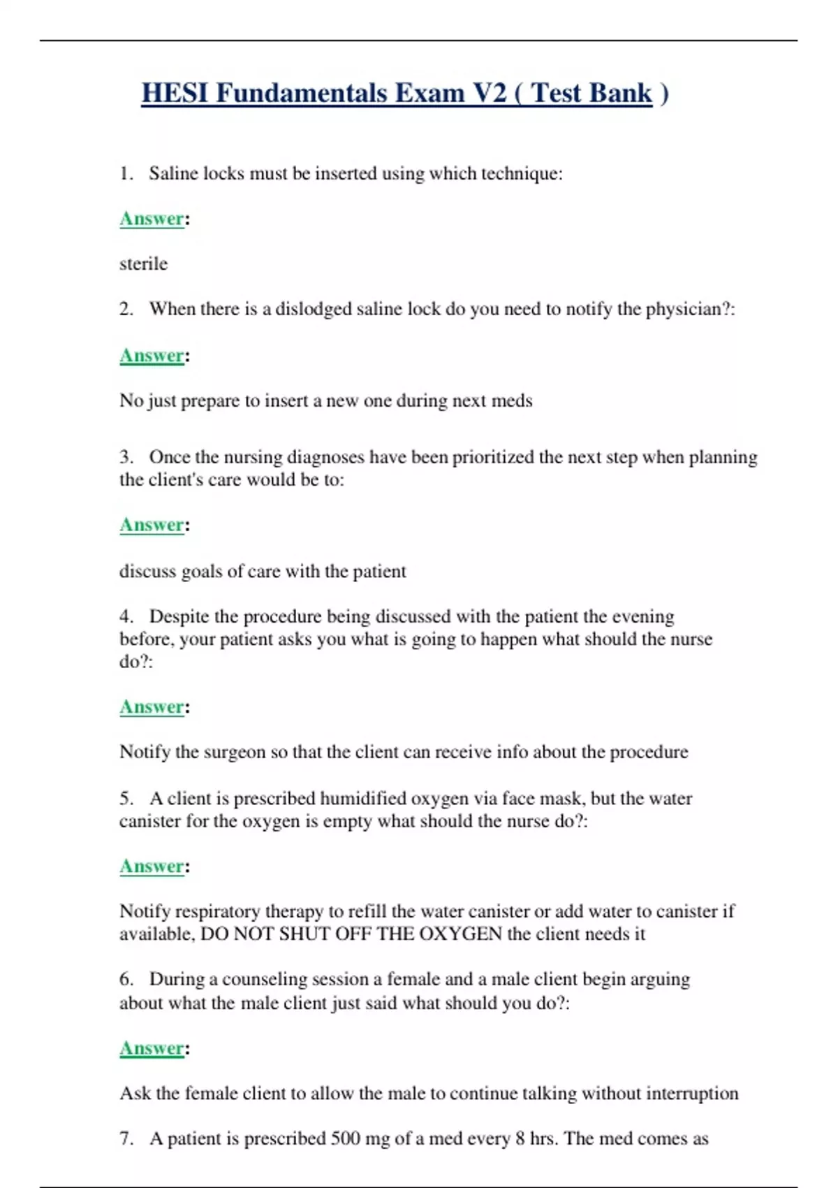 HESI FUNDAMENTALS EXAM V2 ( TEST BANK ) 2024/2025 | QUESTIONS WITH 100% ...