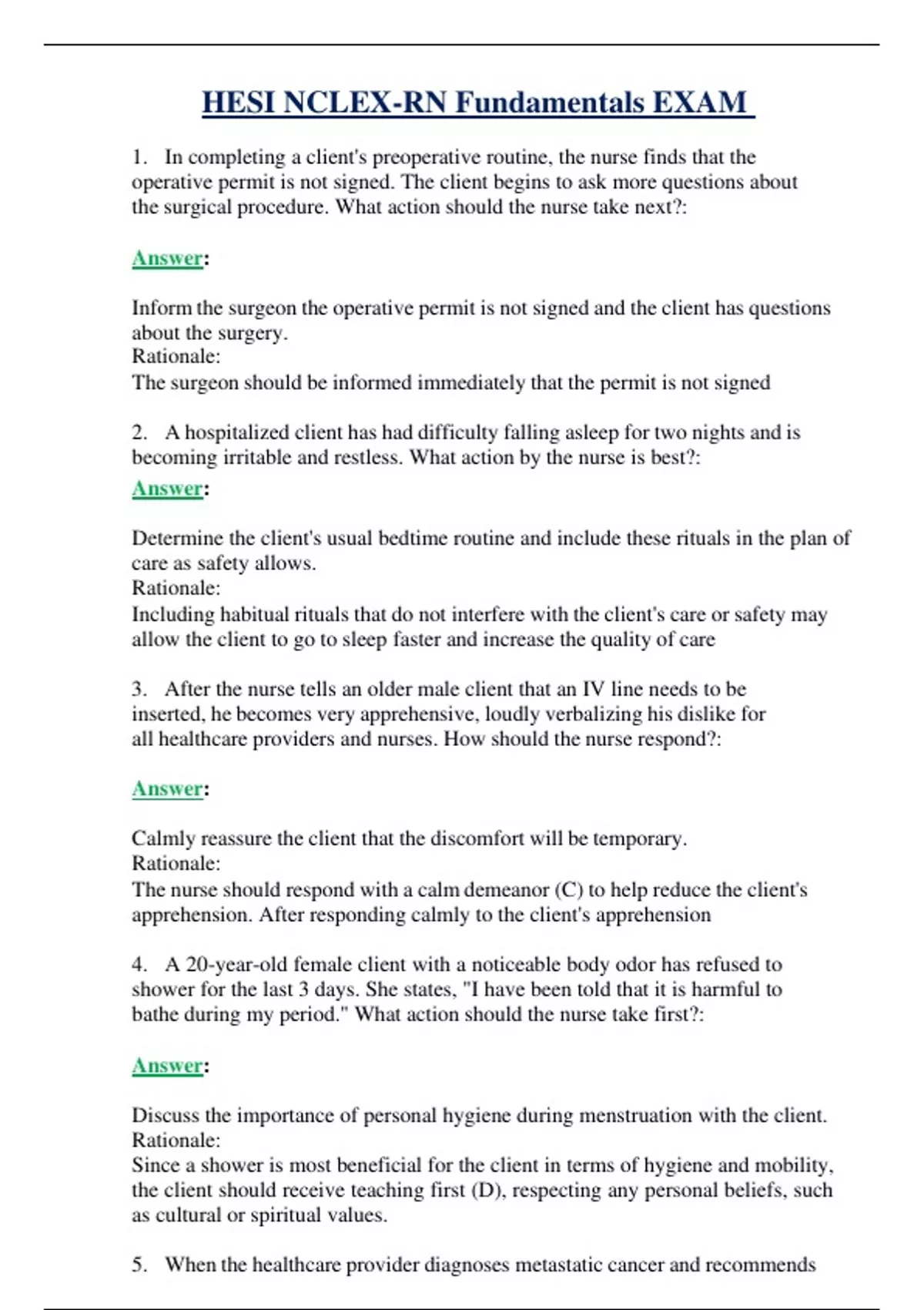 HESI NCLEX-RN FUNDAMENTALS EXAM 2024/2025 | QUESTIONS WITH 100% ...