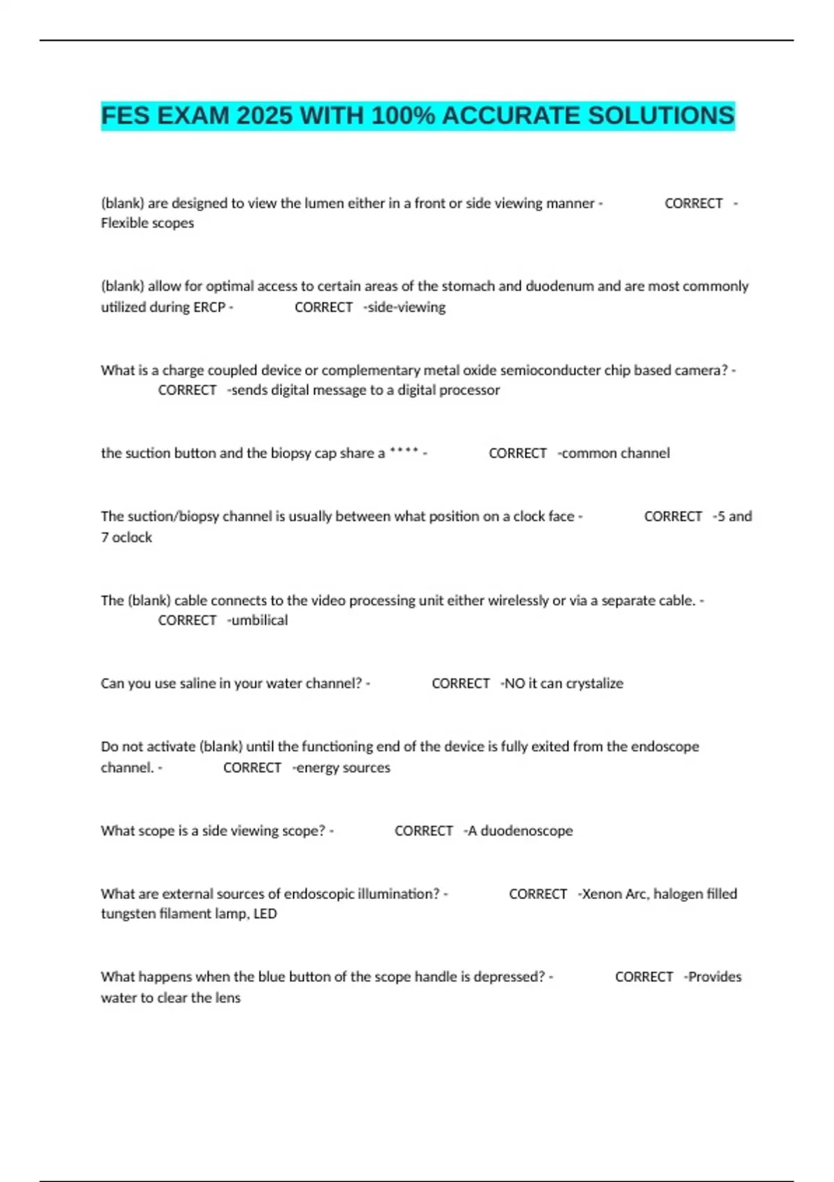 FES EXAM 2025 WITH 100% ACCURATE SOLUTIONS - FES - Stuvia US