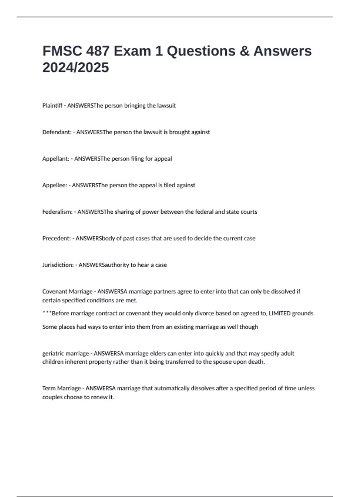 FMSC 487 Exam 1 Questions & Answers 2024/2025 - FMSC 487 - Stuvia US