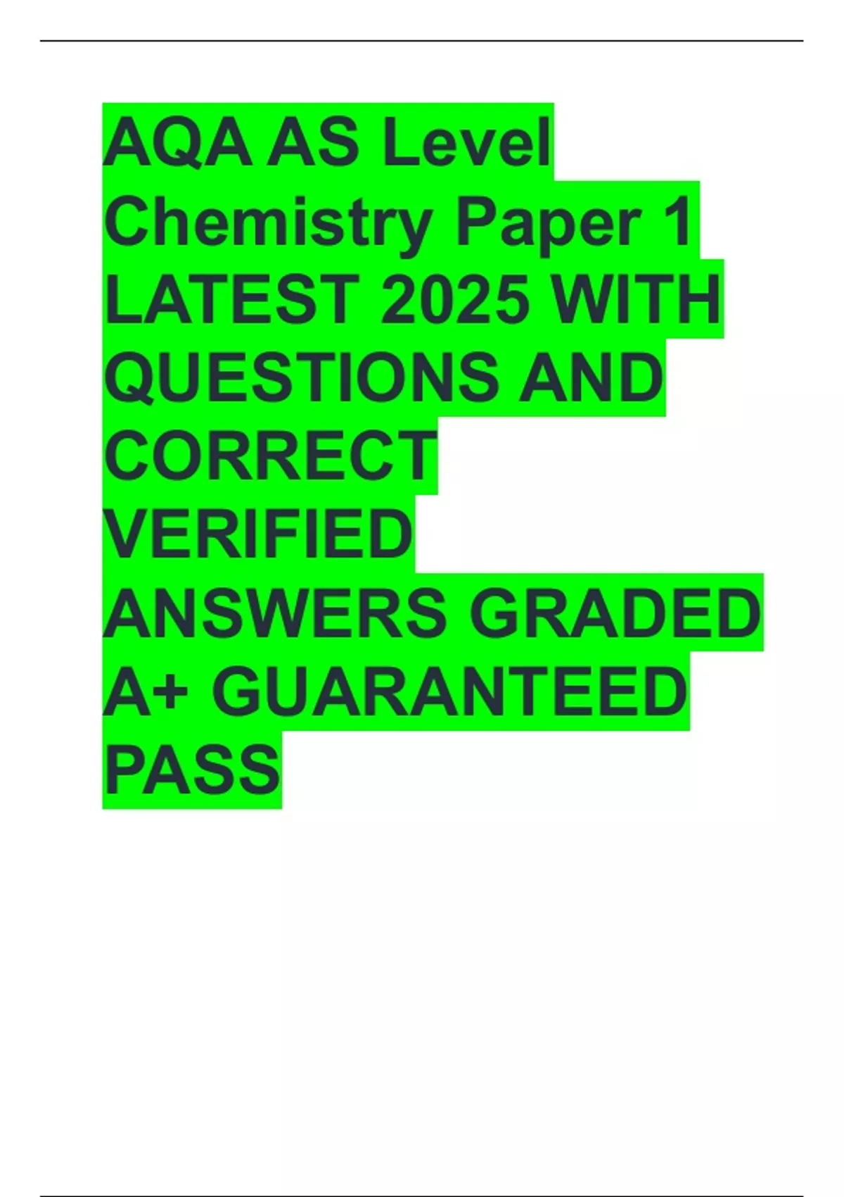 AQA AS Level Chemistry Paper 1 LATEST 2025 WITH QUESTIONS AND CORRECT ...