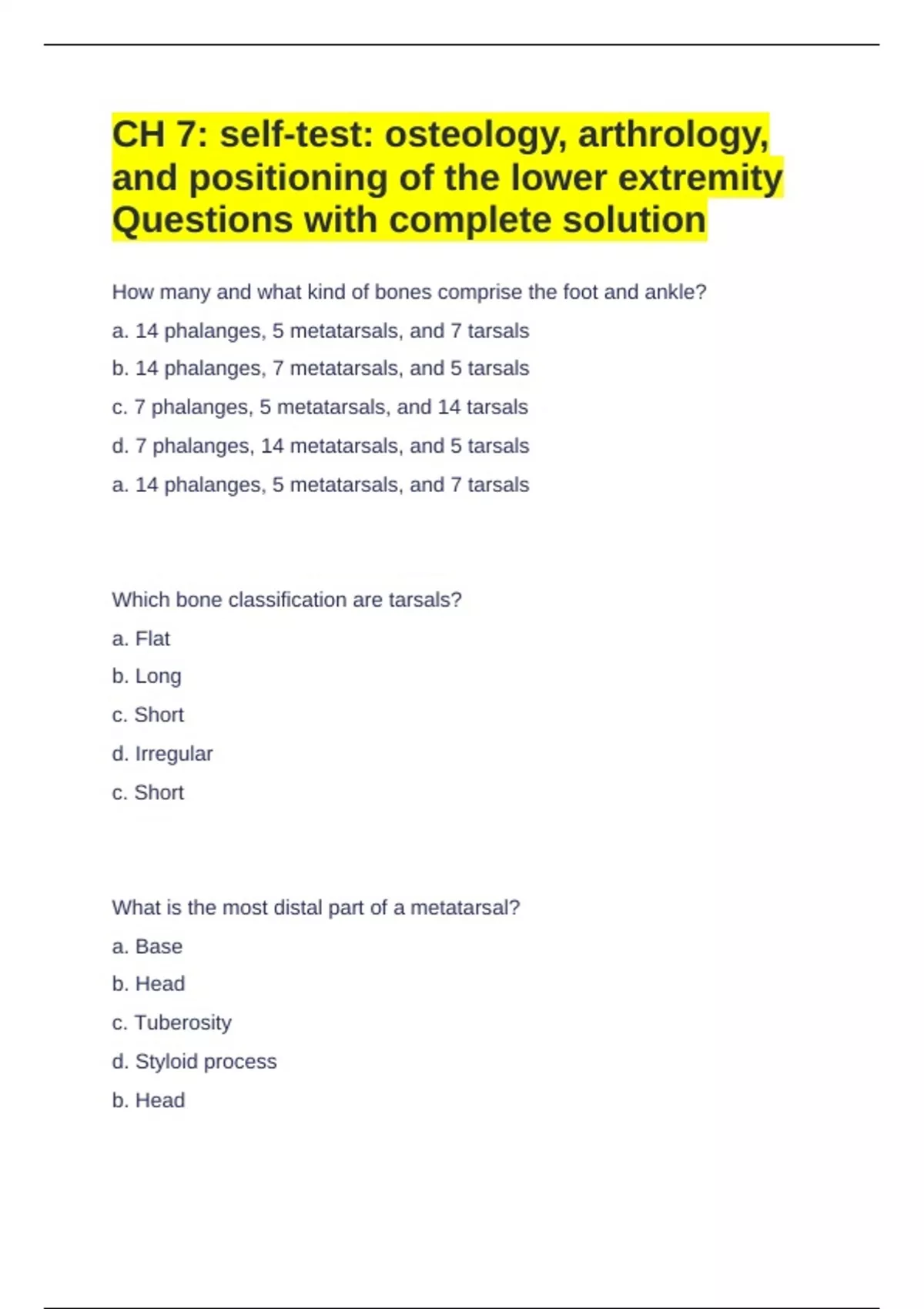 CH 7: self-test: osteology, arthrology, and positioning of the lower ...
