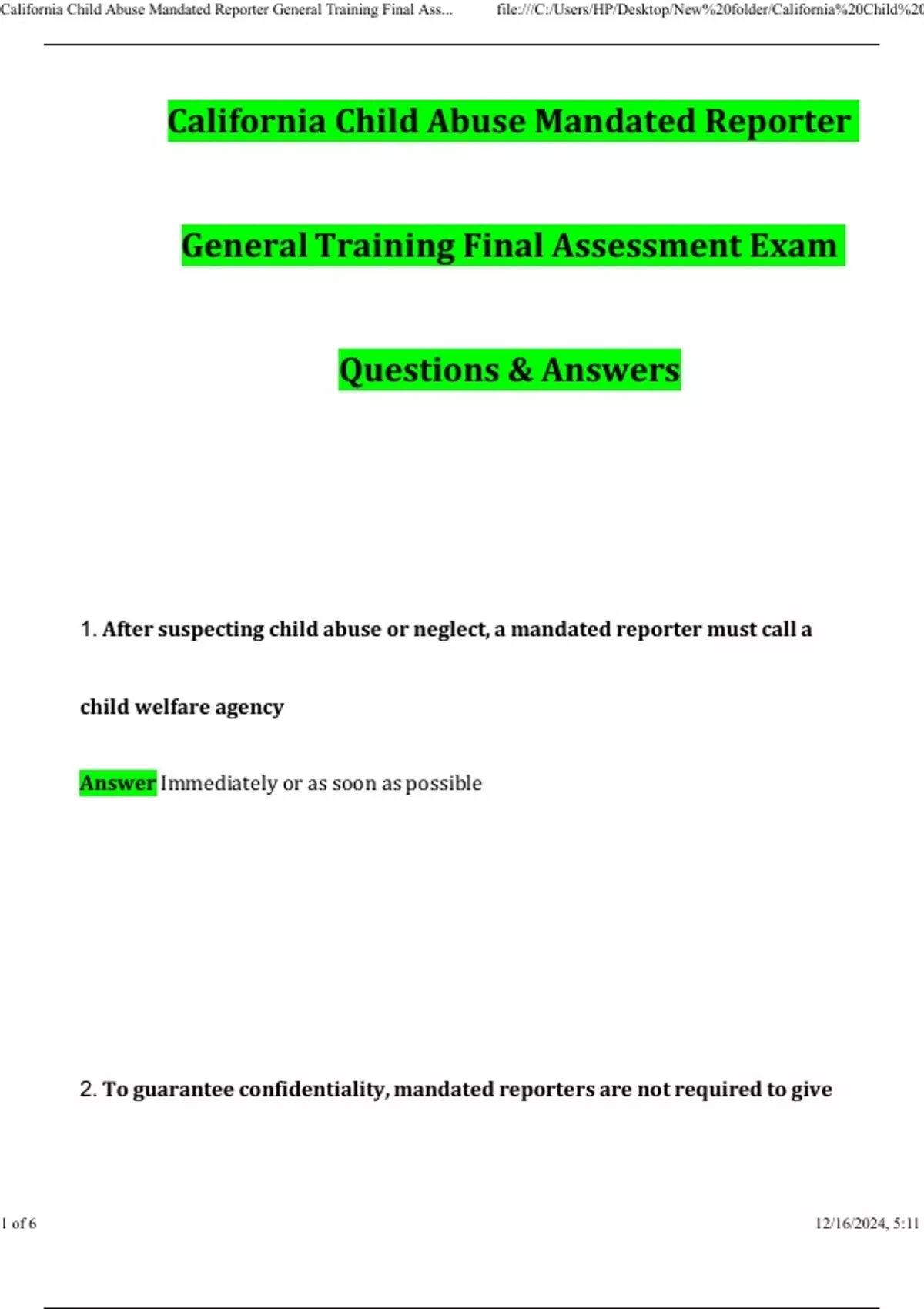 California Child Abuse Mandated Reporter General Training Final ...