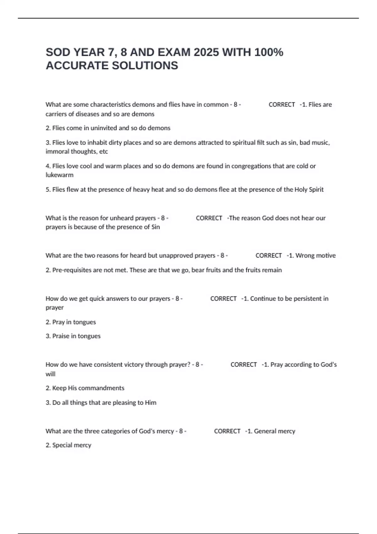 SOD YEAR 7, 8 AND EXAM 2025 WITH 100% ACCURATE SOLUTIONS - SOD - Stuvia US