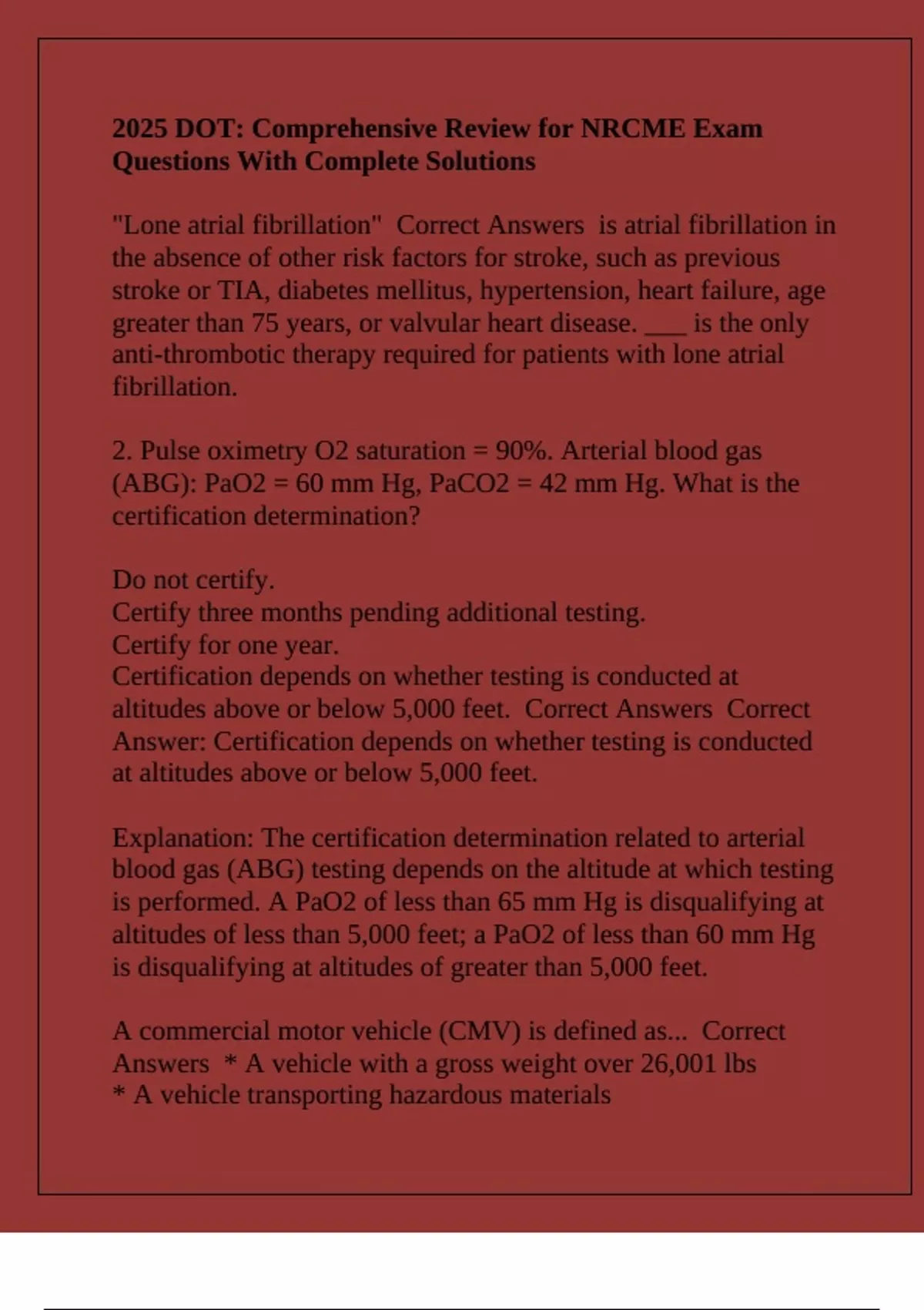 2025 DOT: Comprehensive Review for NRCME Exam Questions With Complete ...