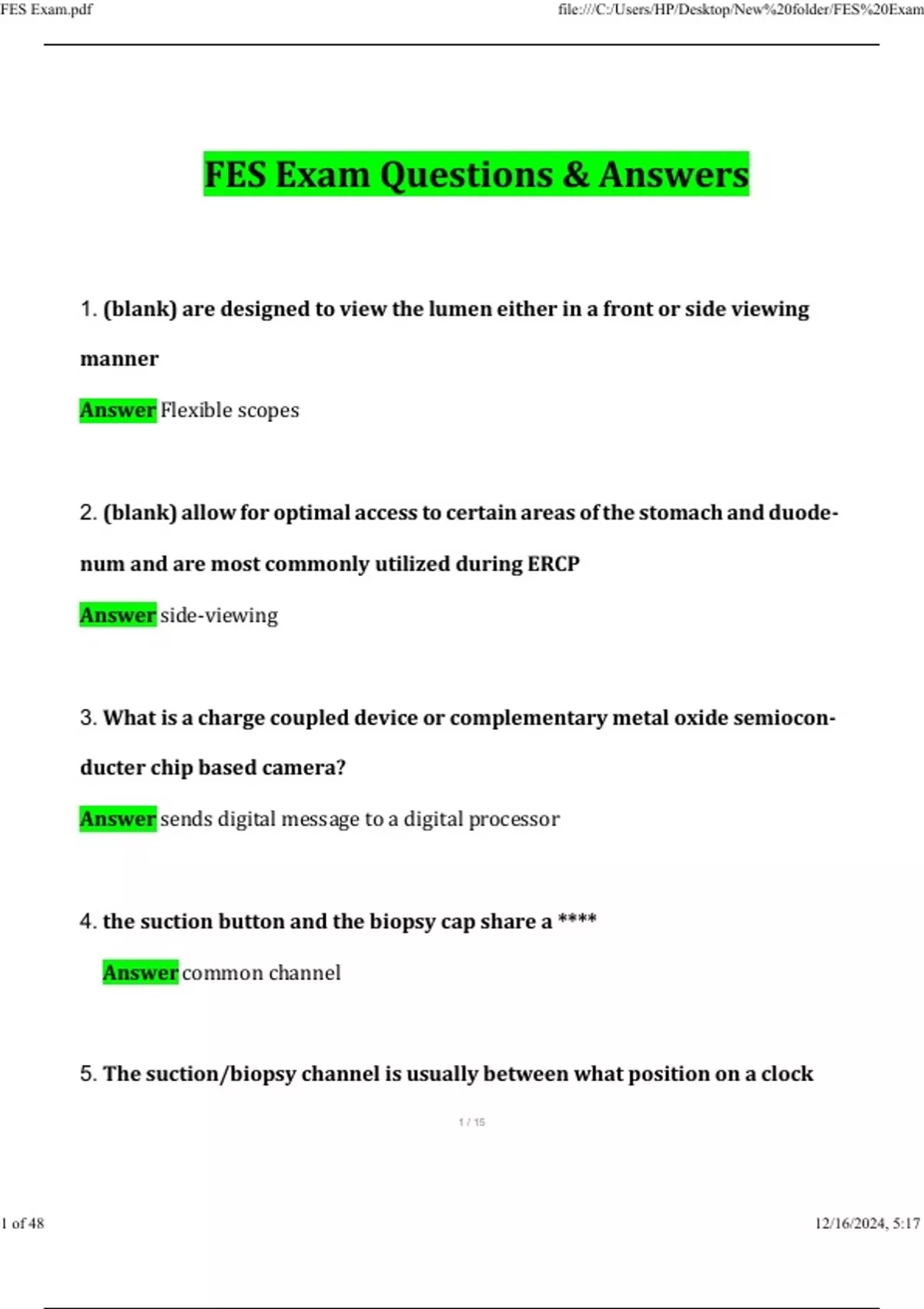 FES Exam 2025 Actual Questions and Answers (2025 / 2026) (Verified ...