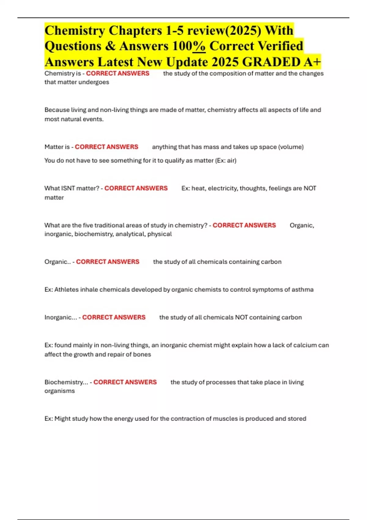Chemistry Chapters 1-5 review(2025) With Questions & Answers 100% ...
