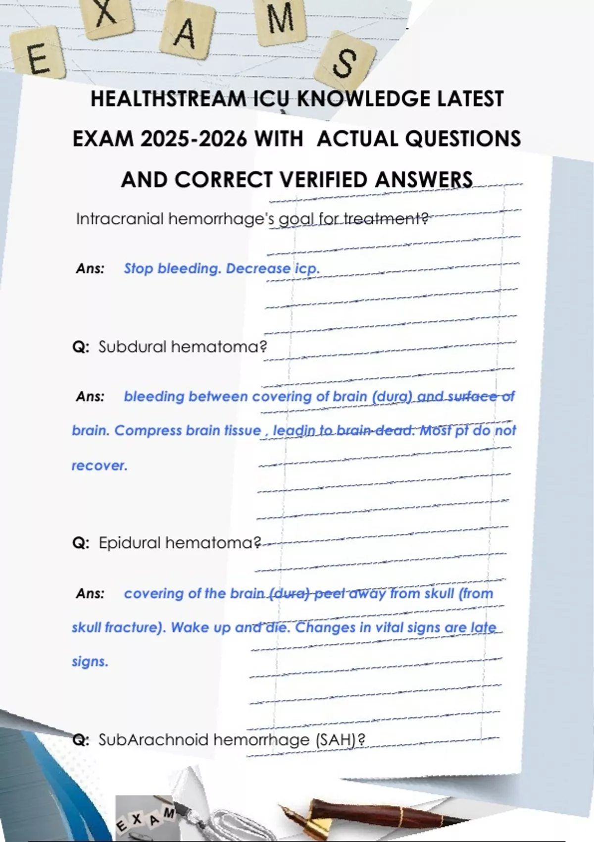 HEALTHSTREAM LATEST EXAM WITH ACTUAL QUESTIONS AND CORRECT VERIFIED ...