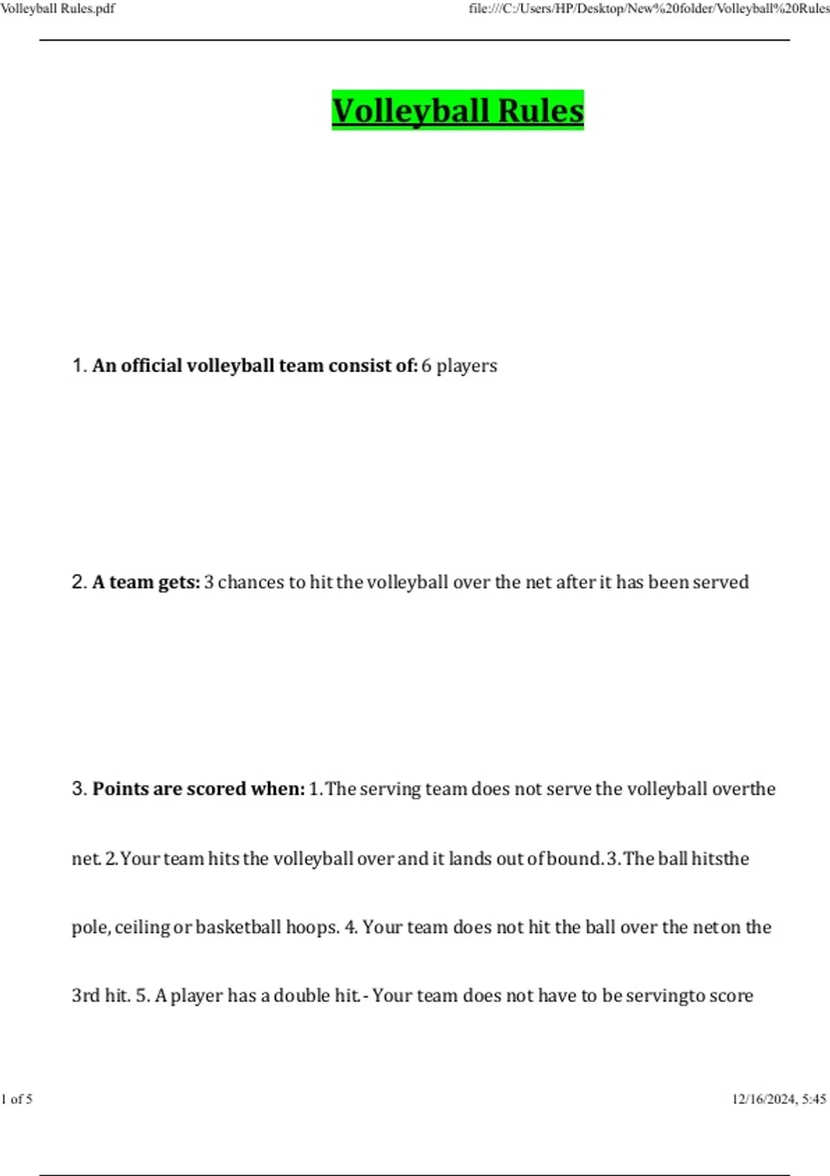 2025 Volleyball Rules Exam Questions and Answers (2025 / 2026 ...