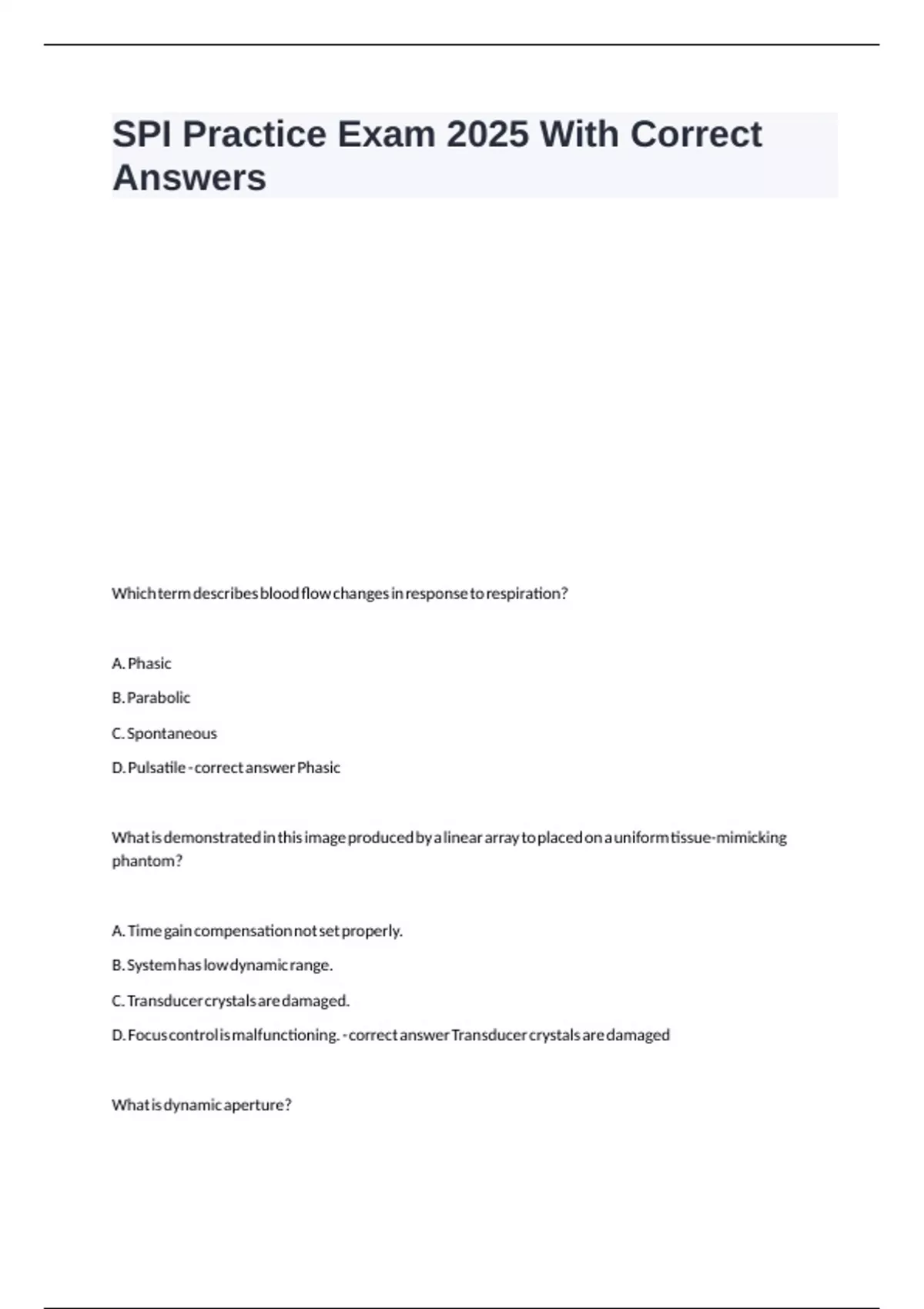 SPI Practice Exam 2025 With Correct Answers - ARDMS SPI - Stuvia US