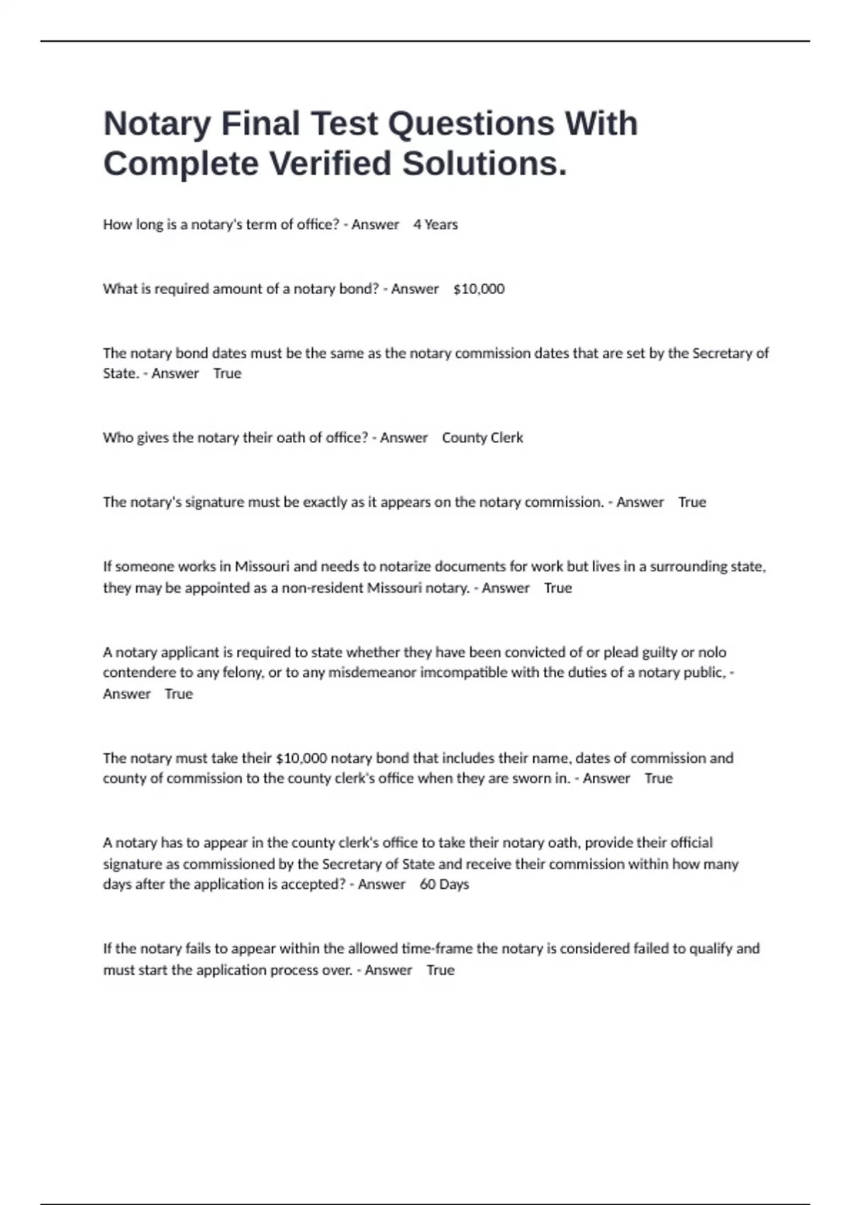 Notary Final Test Questions With Complete Verified Solutions ...