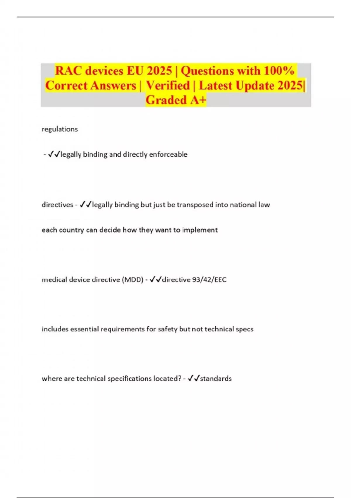 RAC devices EU 2025 | Questions with 100% Correct Answers | Verified ...