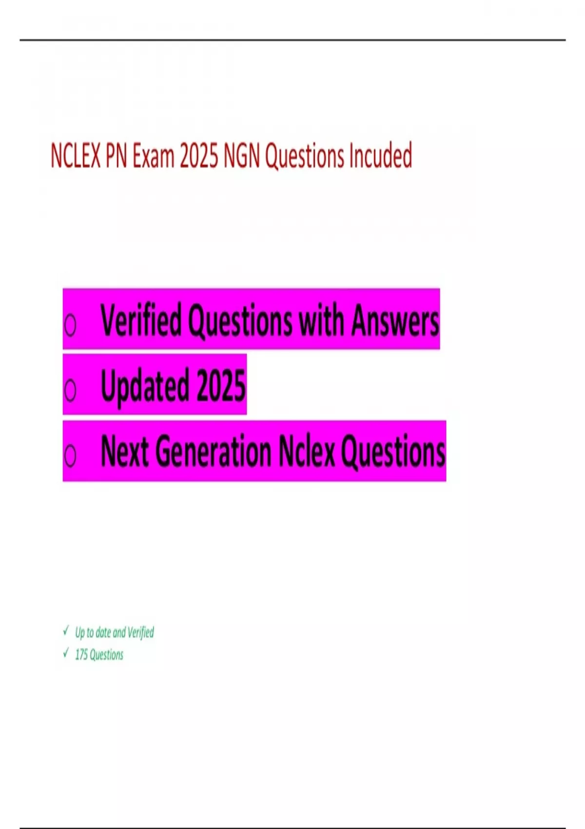 NCLEX PN Exam 2025 NGN Questions Incuded - Nclex pn - Stuvia US