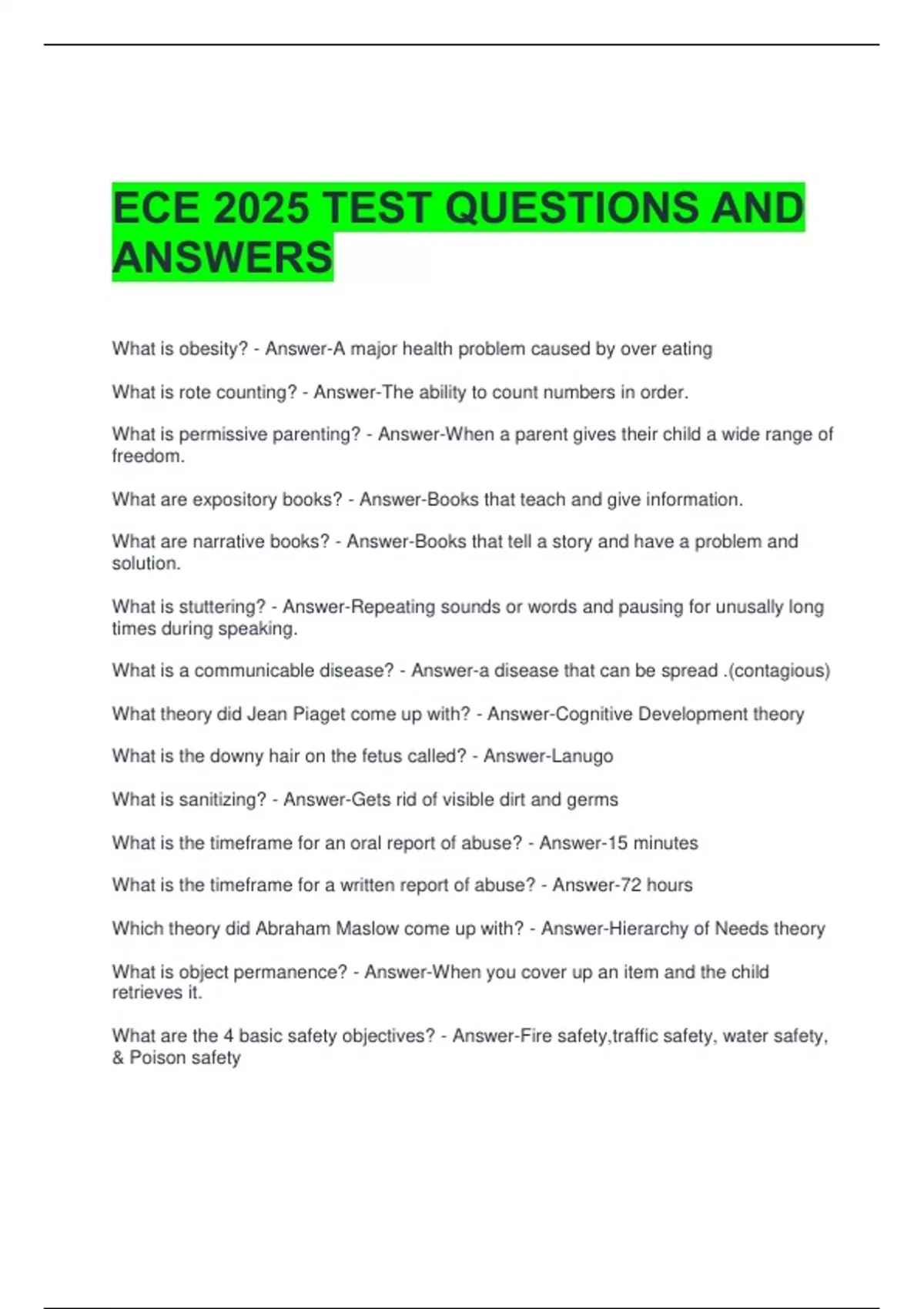 ECE 2025 TEST QUESTIONS AND ANSWERS - ECE - Stuvia US