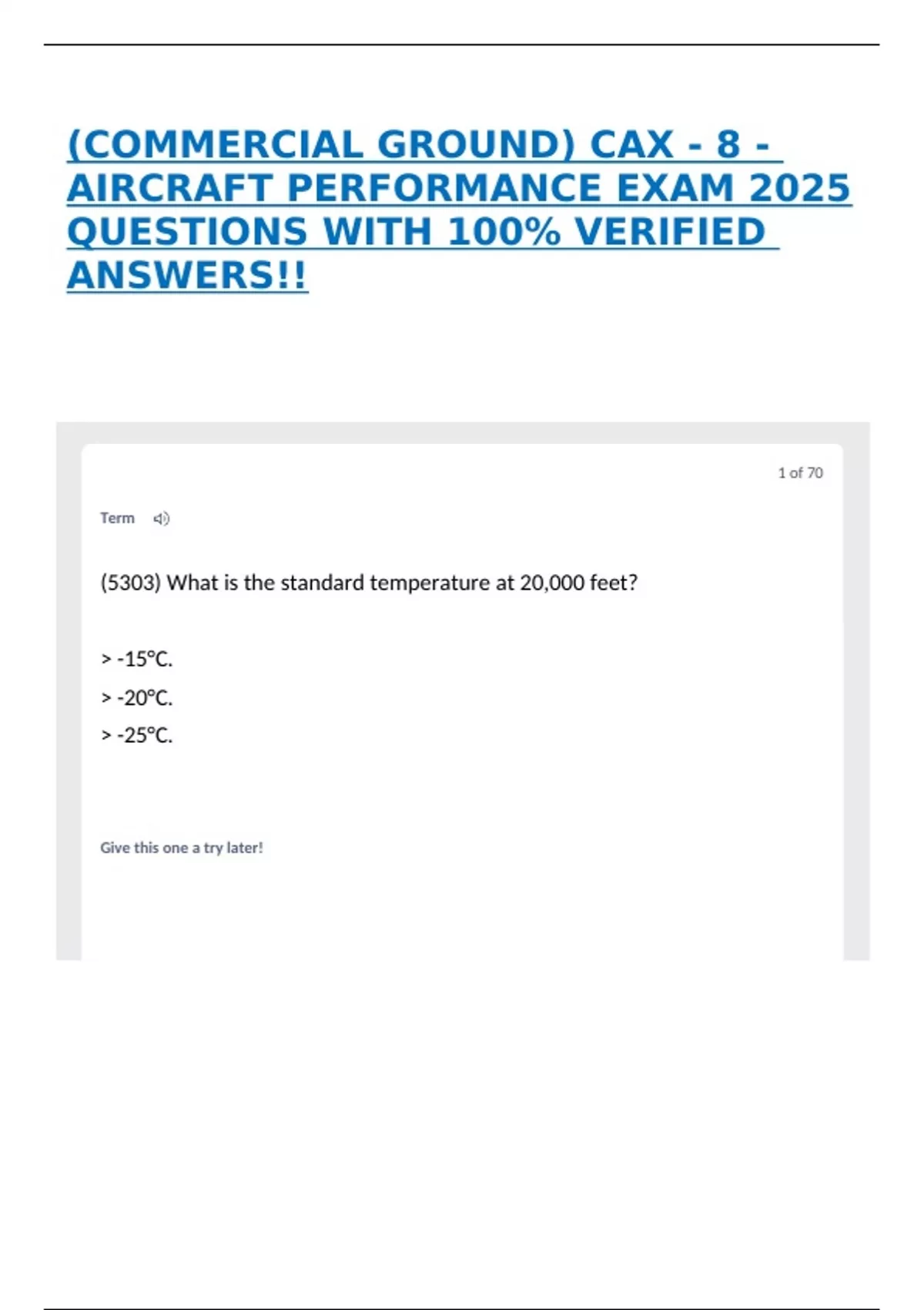 (COMMERCIAL GROUND) CAX - 8 - AIRCRAFT PERFORMANCE EXAM 2025 QUESTIONS ...
