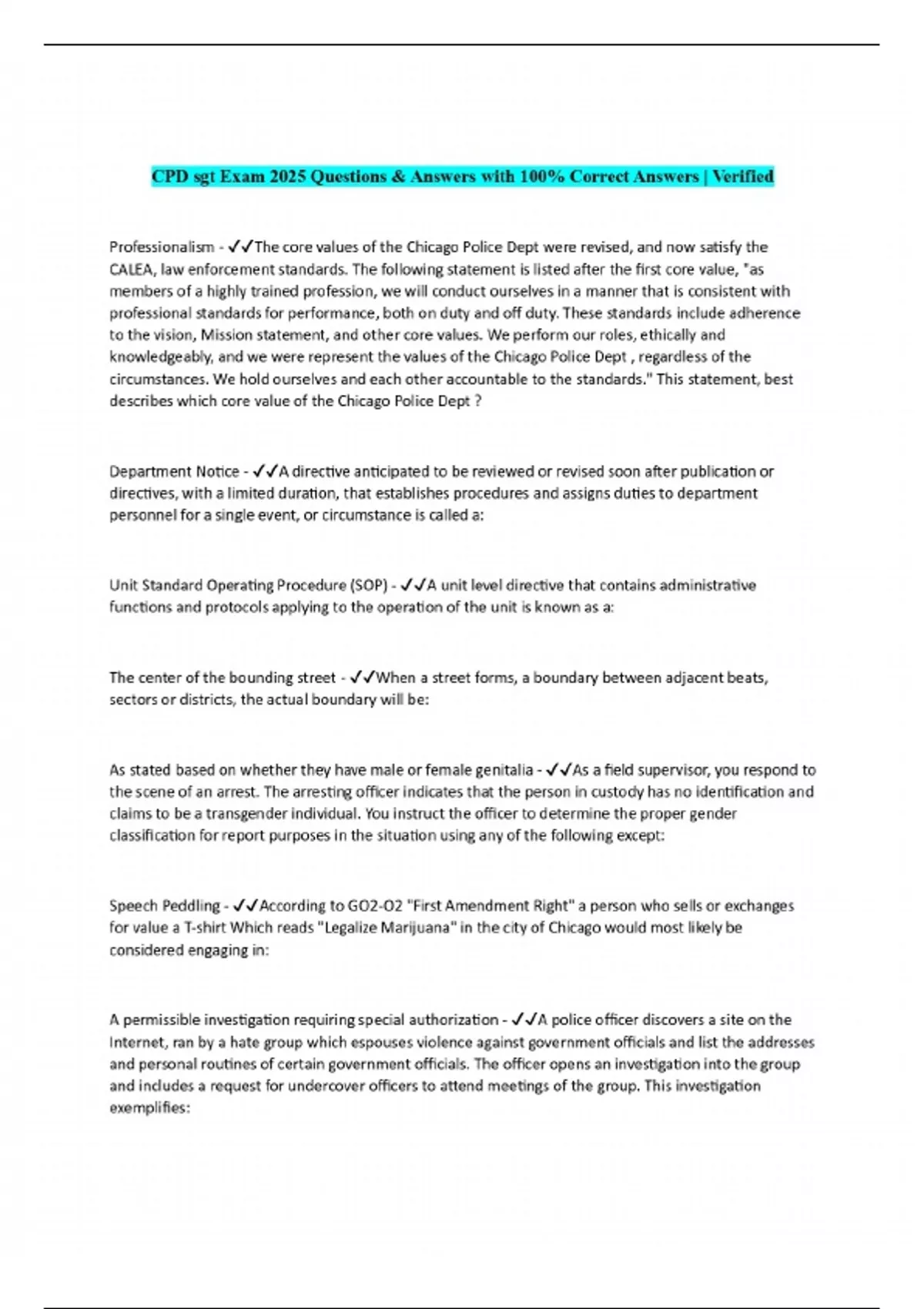 CPD sgt Exam 2025 Questions & Answers with 100% Correct Answers | Verified - CPD - Stuvia US