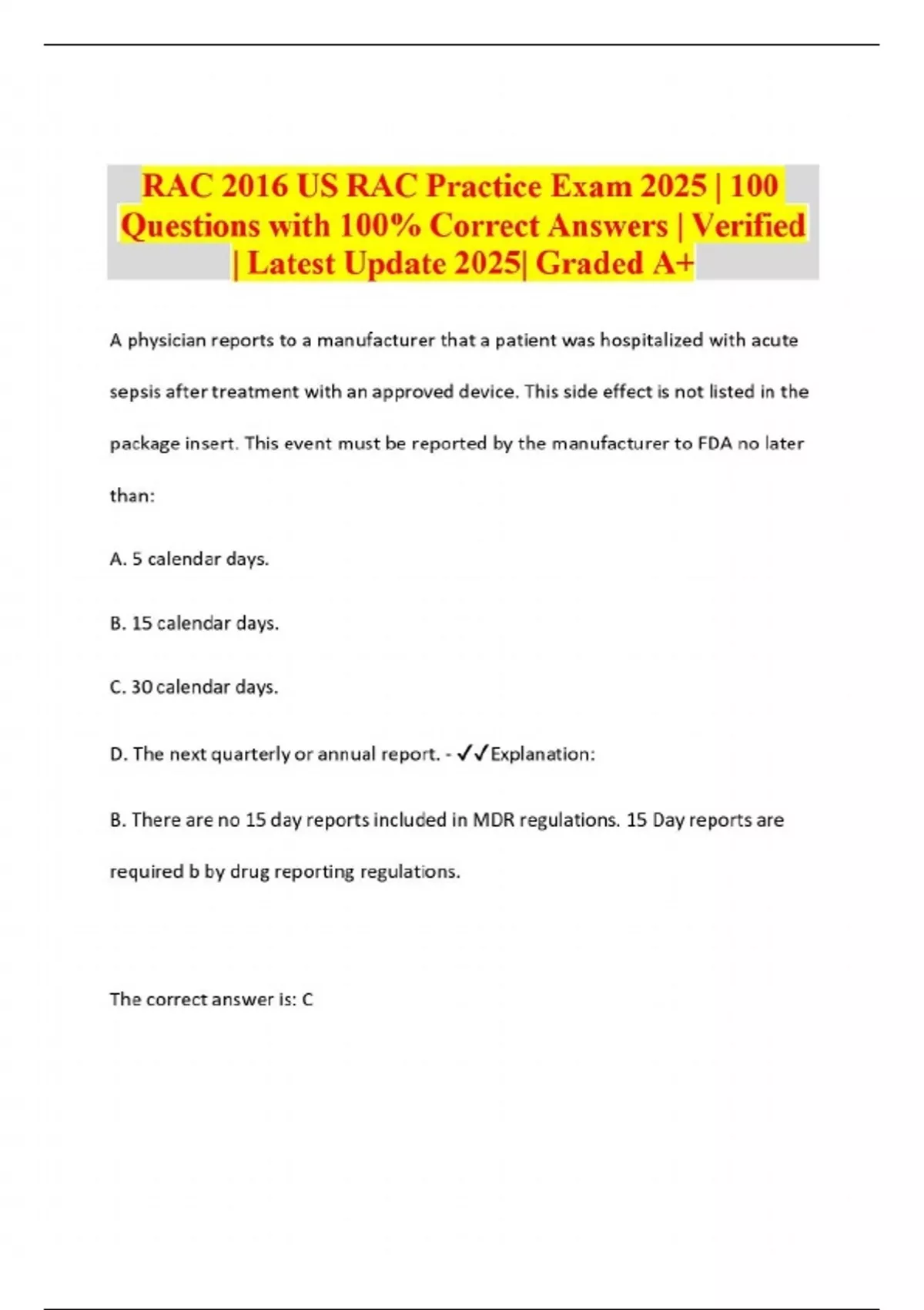 Rac 2016 Us Rac Practice Exam 2025 100 Questions With 100 Correct Answers Verified Latest