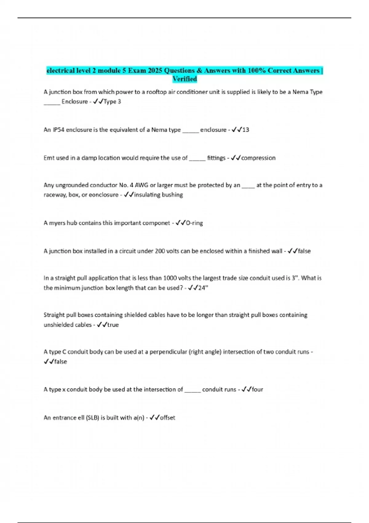 electrical level 2 module 5 Exam 2025 Questions & Answers with 100% ...