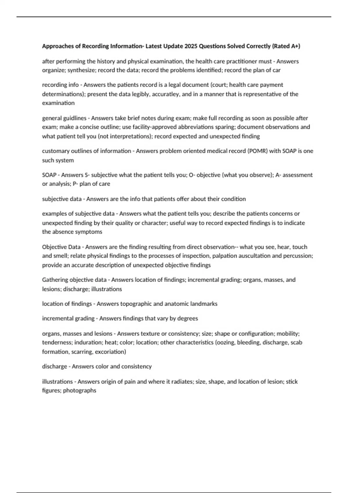 Approaches of Recording Information- Latest Update 2025 Questions ...