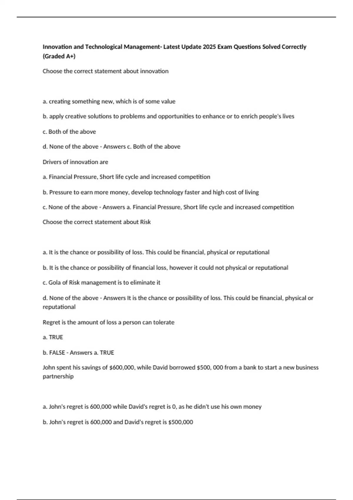 Innovation and Technological Management- Latest Update 2025 Exam ...