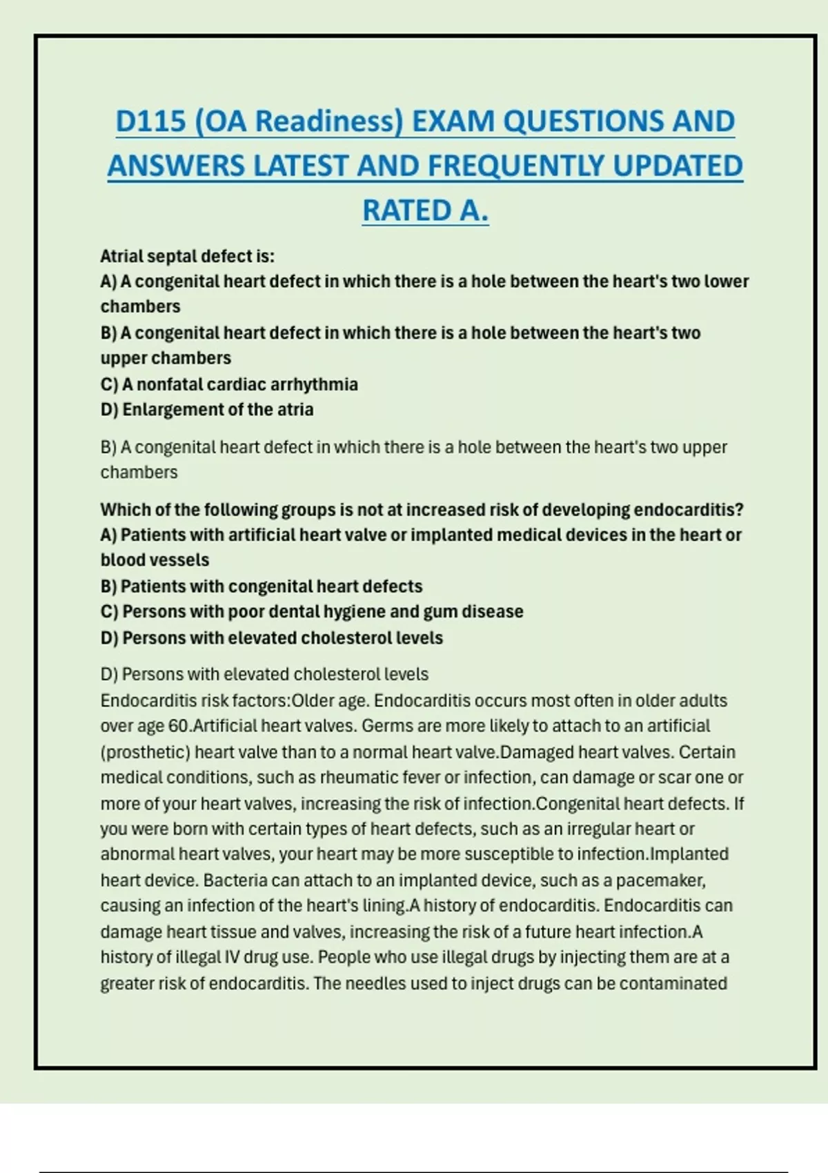 D115 (OA Readiness) EXAM QUESTIONS AND ANSWERS LATEST AND FREQUENTLY ...