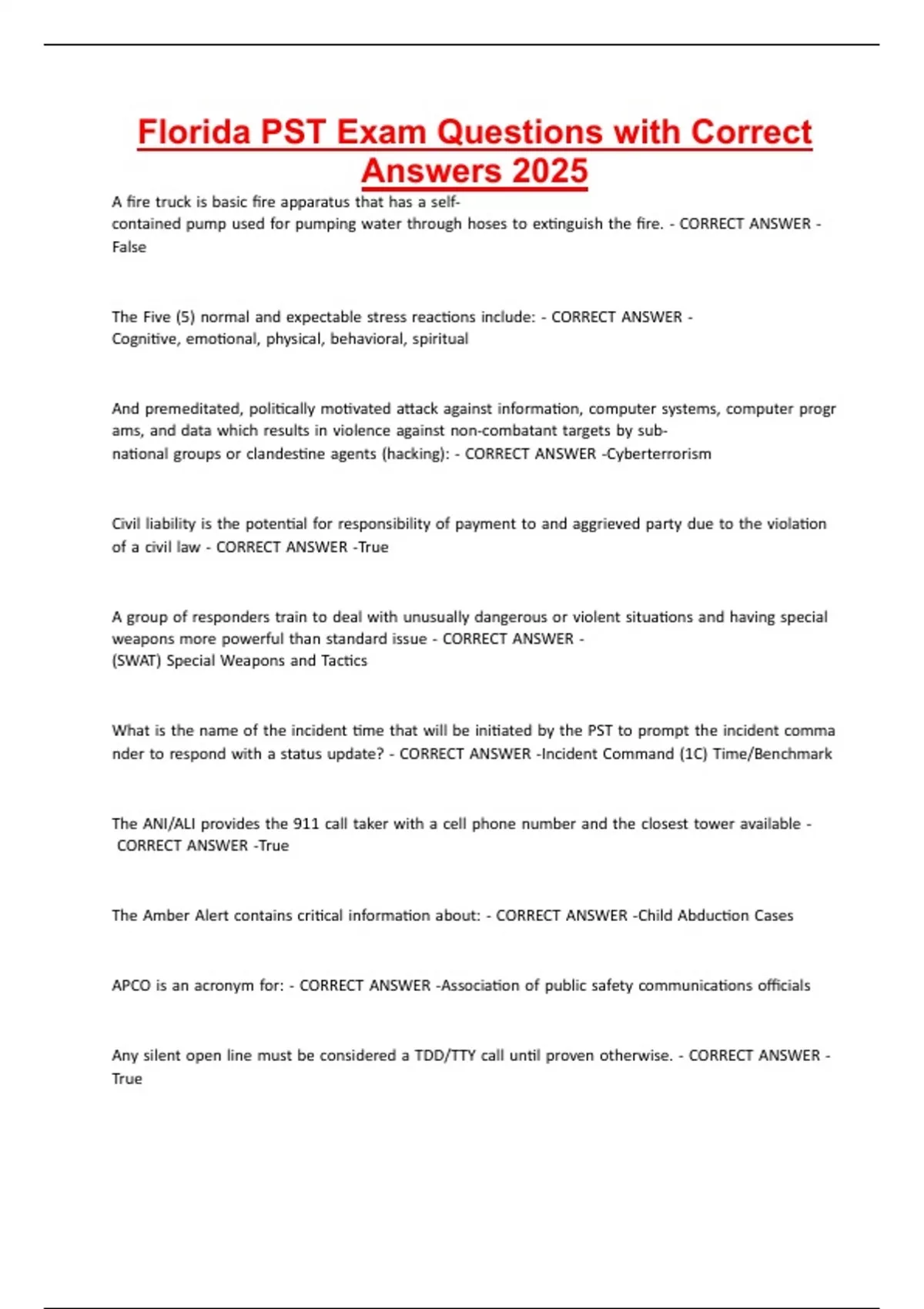 Florida PST Exam Questions with Correct Answers 2025 - Florida PST ...