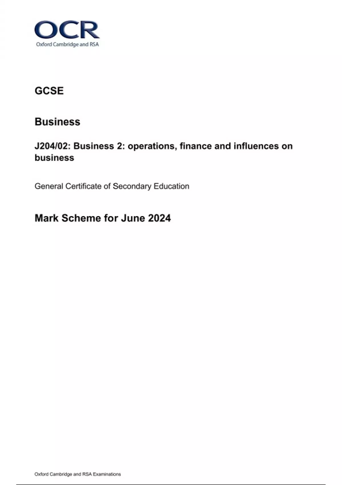 OCR OCR GCSE (9–1) Business Paper 1 and 2 JUNE 2024 QUESTION PAPERS AND ...