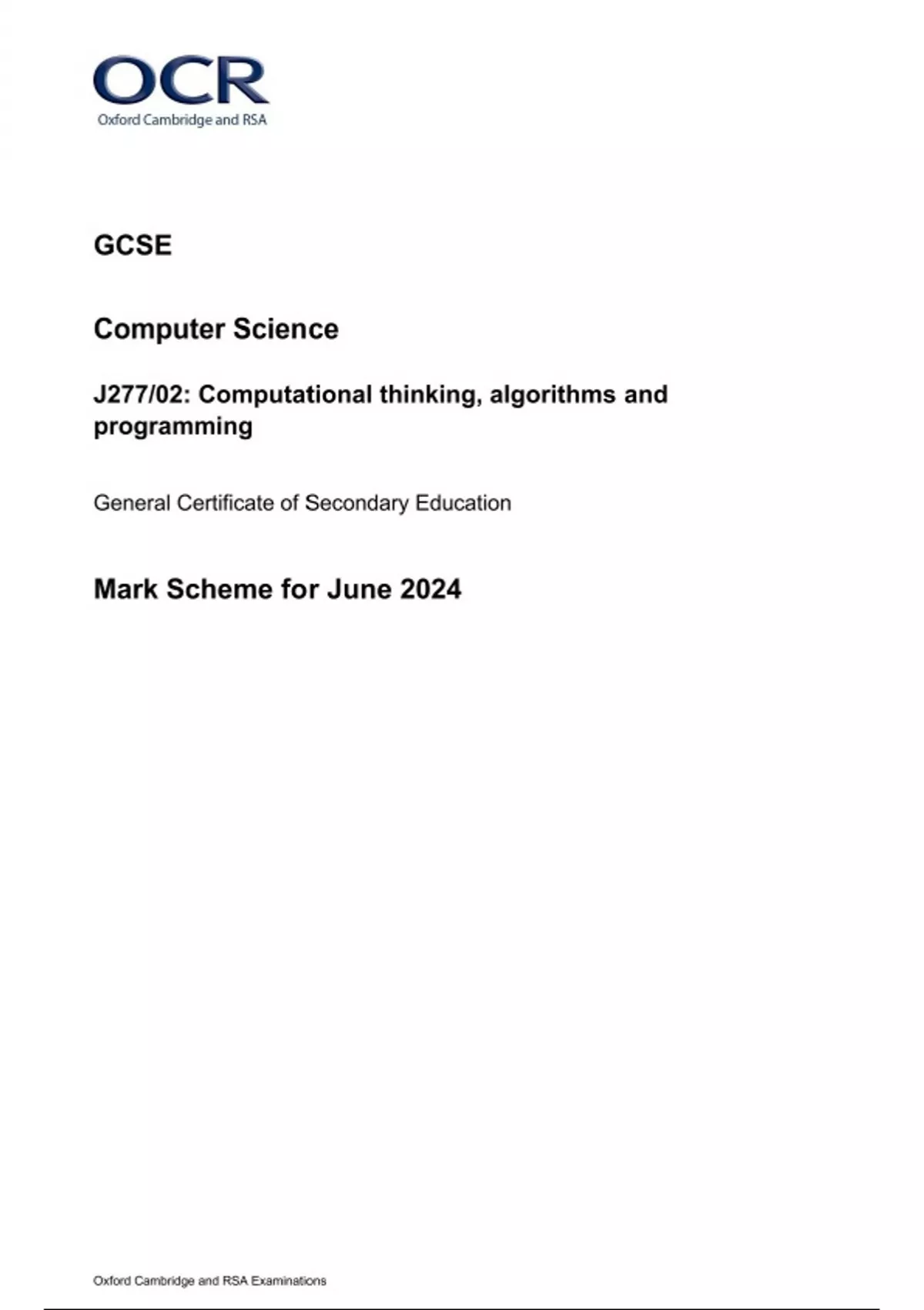 OCR GCSE (9–1) Computer Science Paper 1 and 2 JUNE 2024 QUESTION PAPERS ...