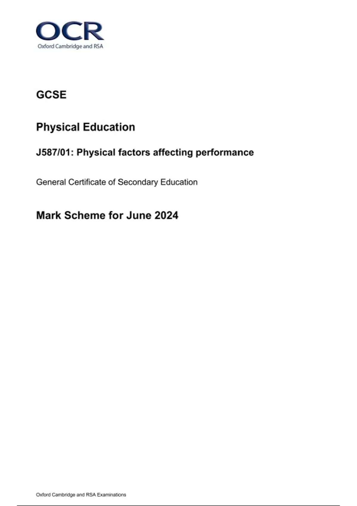 OCR GCSE (9–1) Physical Education Paper 1 and 2 JUNE 2024 QUESTION ...