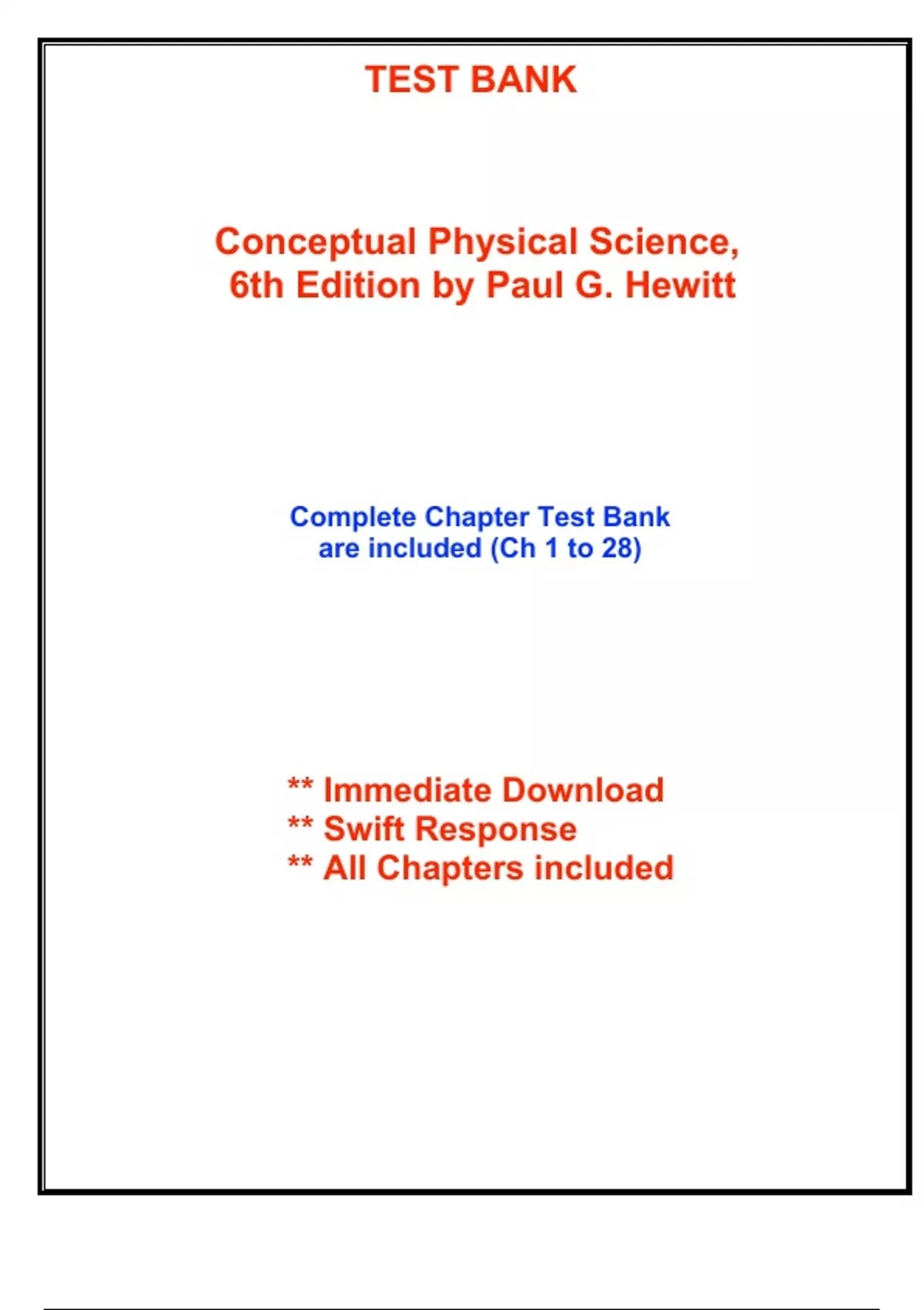 Test Bank for Conceptual Physical Science 6th Edition by Hewitt (All ...