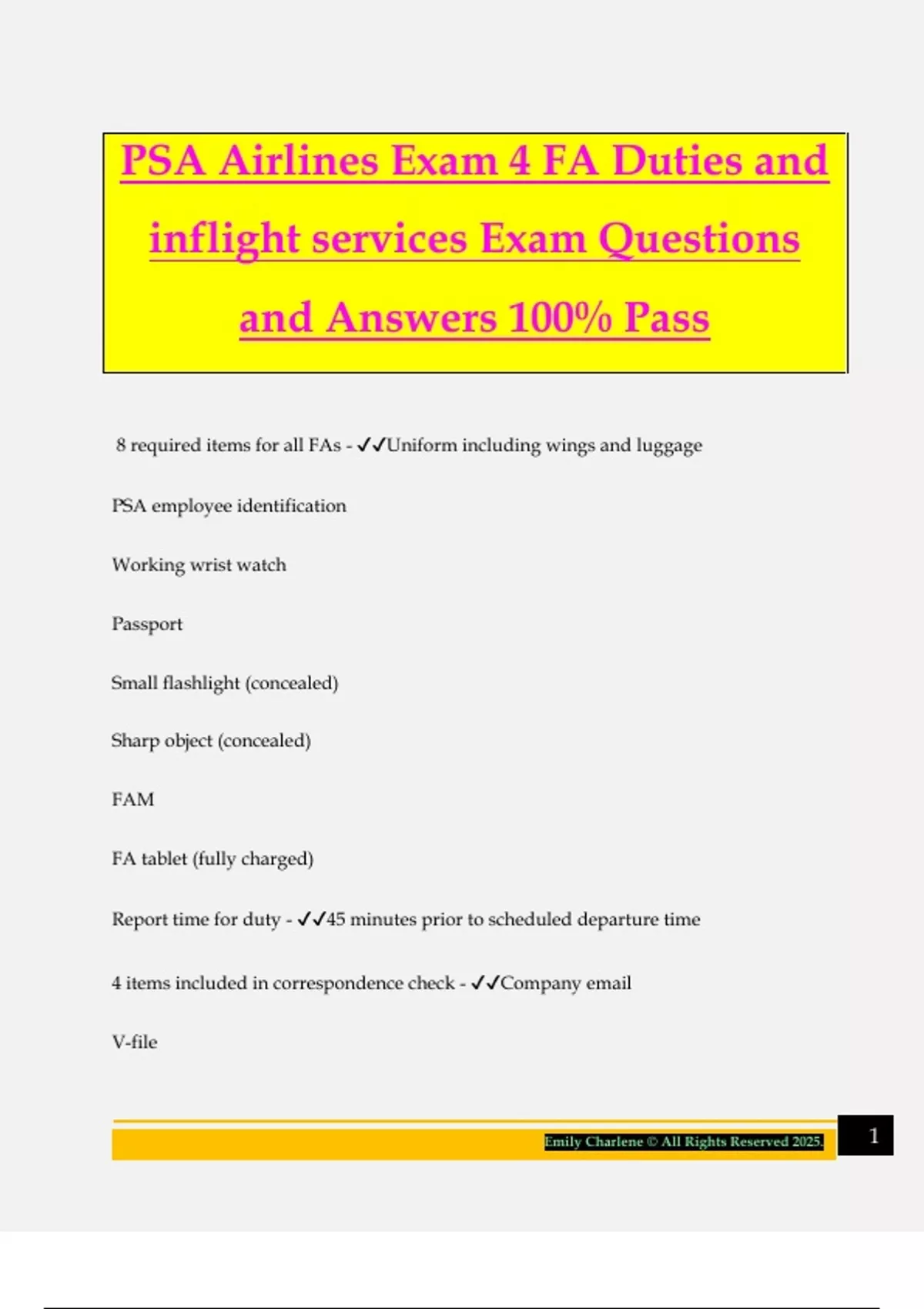 PSA Airlines Exam 4 FA Duties and inflight services Exam Questions and ...