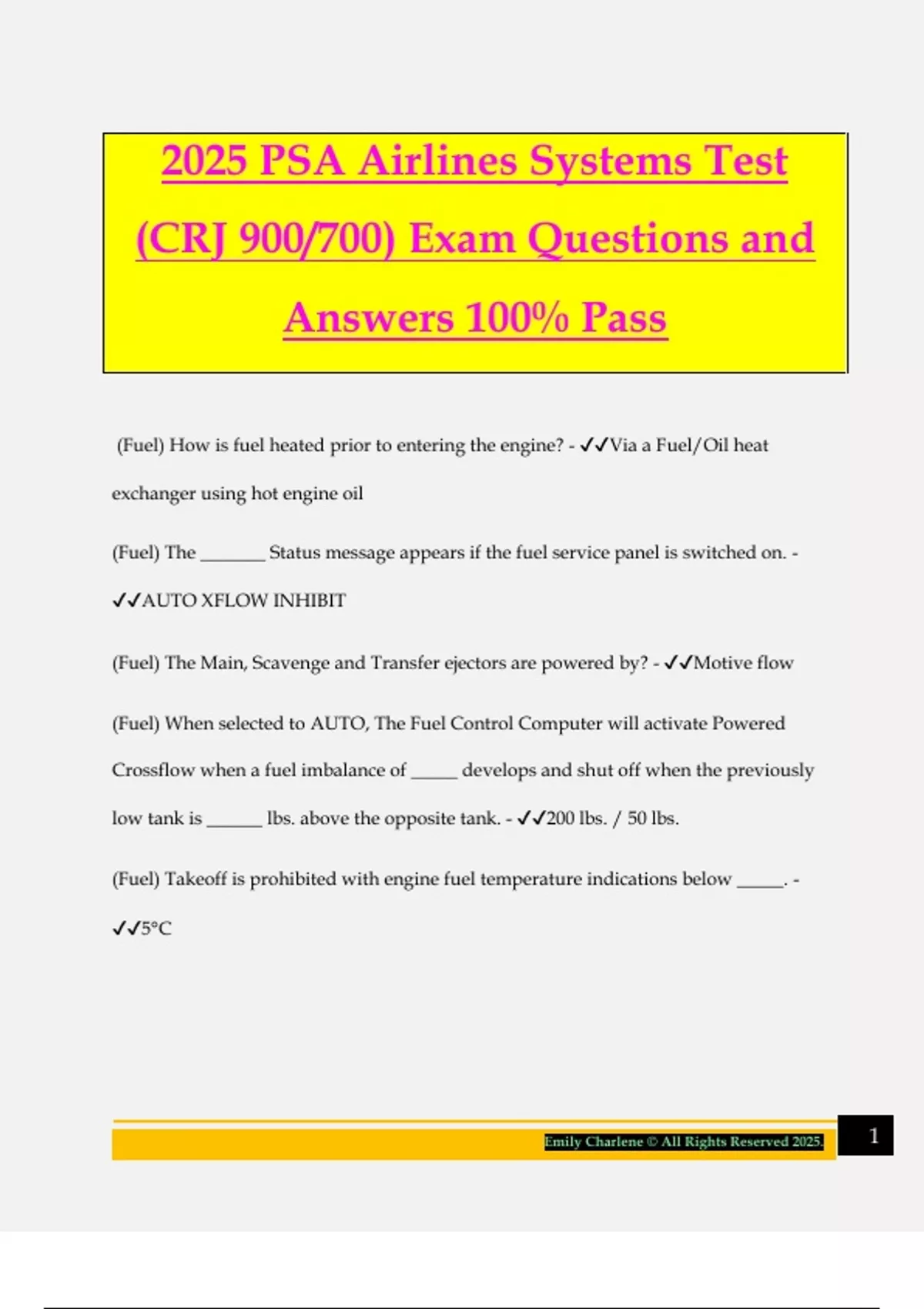 2025 PSA Airlines Systems Test (CRJ 900/700) Exam Questions and Answers ...