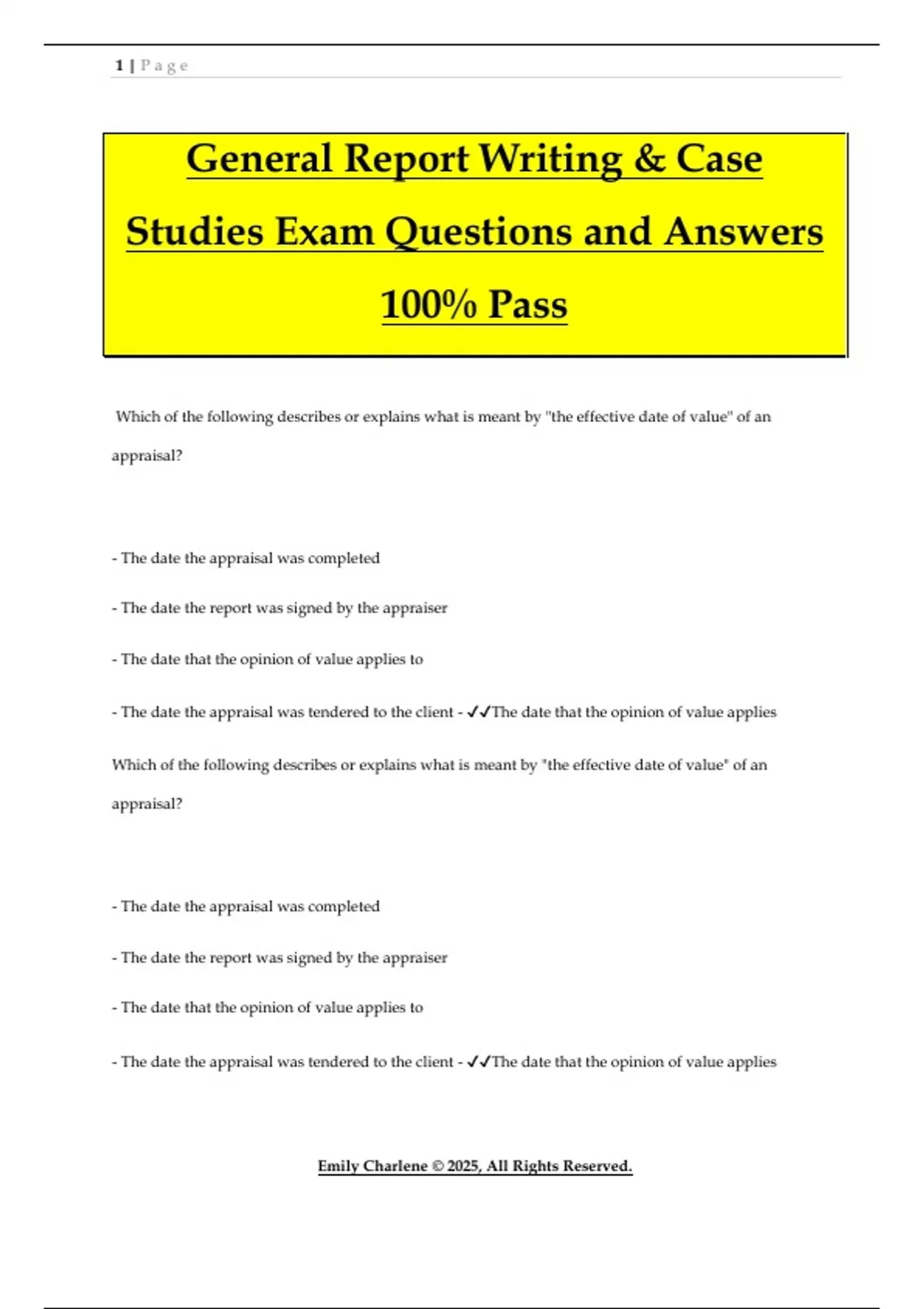 General Report Writing & Case Studies Exam Questions and Answers 100% ...
